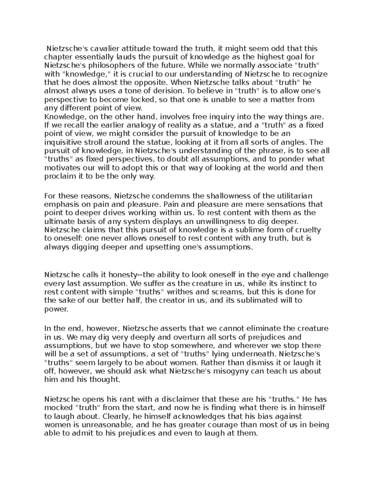 Philosophy 135 - Lecture Notes - Nietzsche's cavalier attitude toward ...