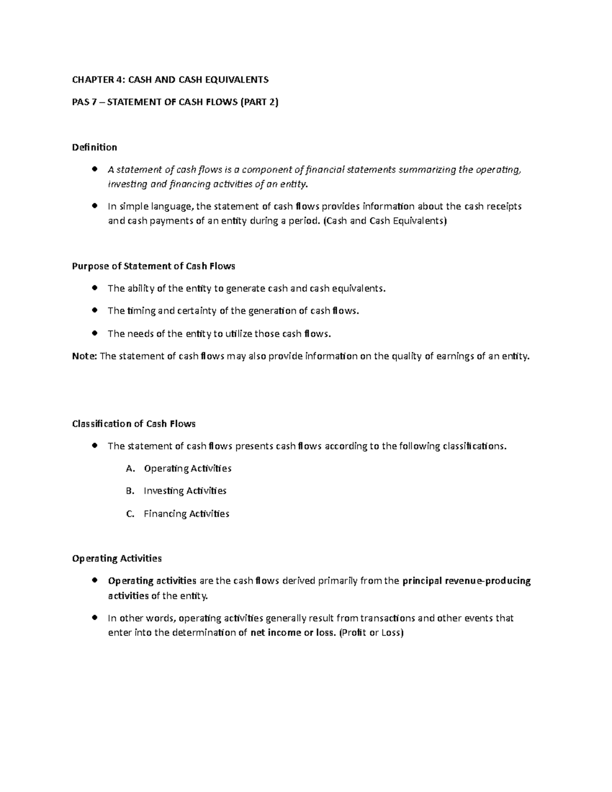 CFAS C5 PAS 7 (PT 2) - PAS 7 - FT2 CASH FLOWS - CHAPTER 4: CASH AND ...