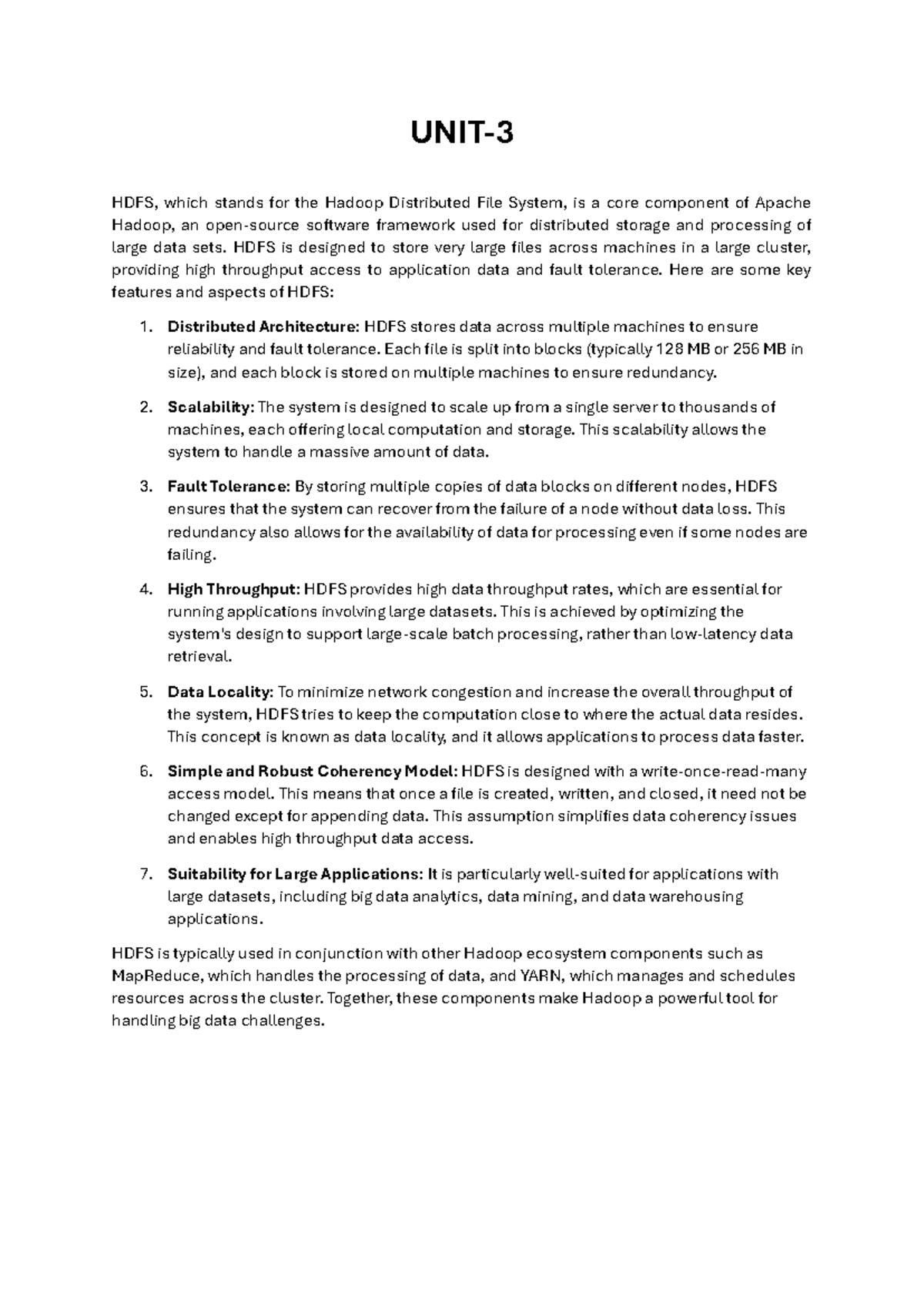 Big Data Unit 3 Notes Unit 3 Hdfs Which Stands For The Hadoop Distributed File System Is A