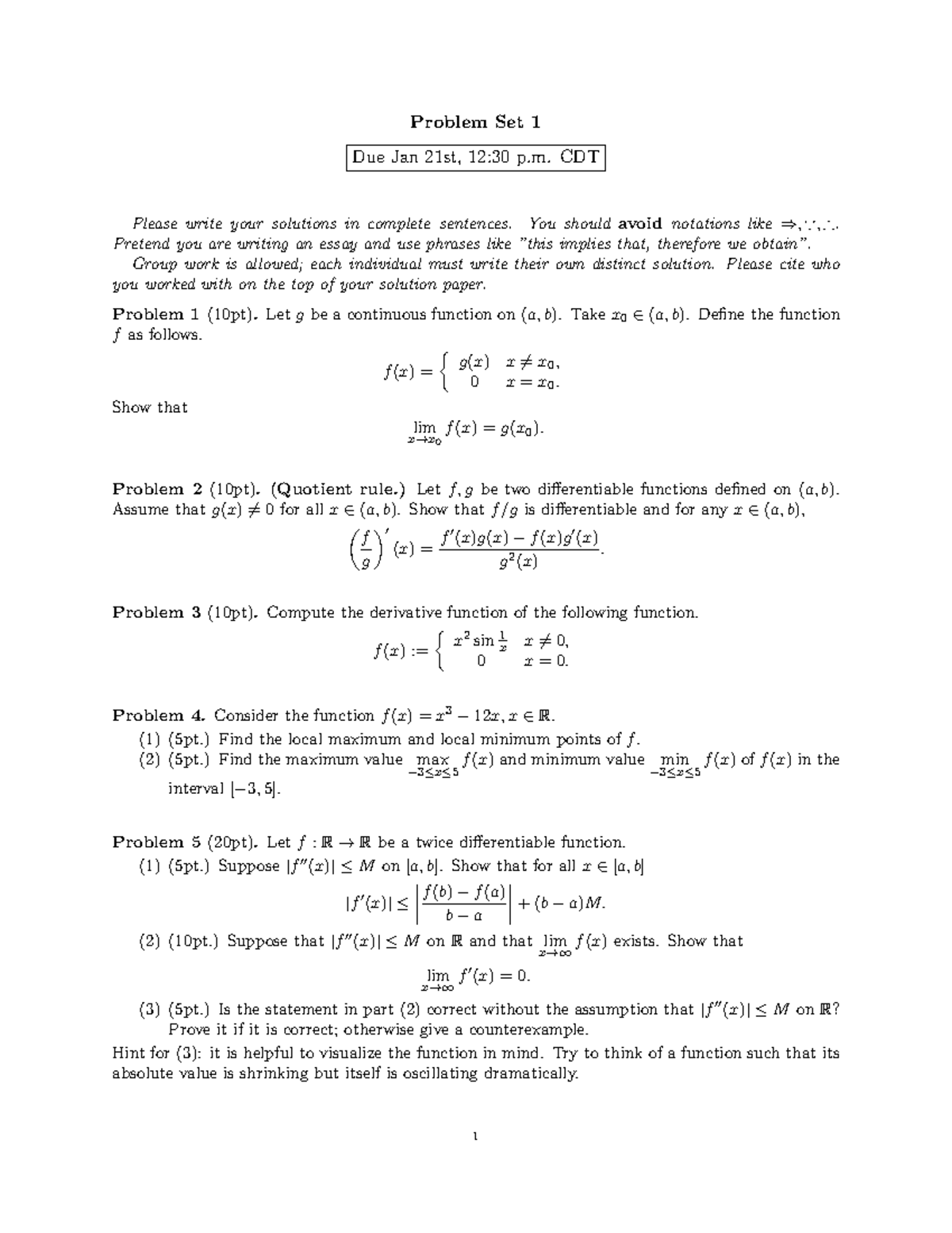 Pset 1 - winter 2022 pset 1 - Problem Set 1 Due Jan 21st, 12:30 p. CDT ...