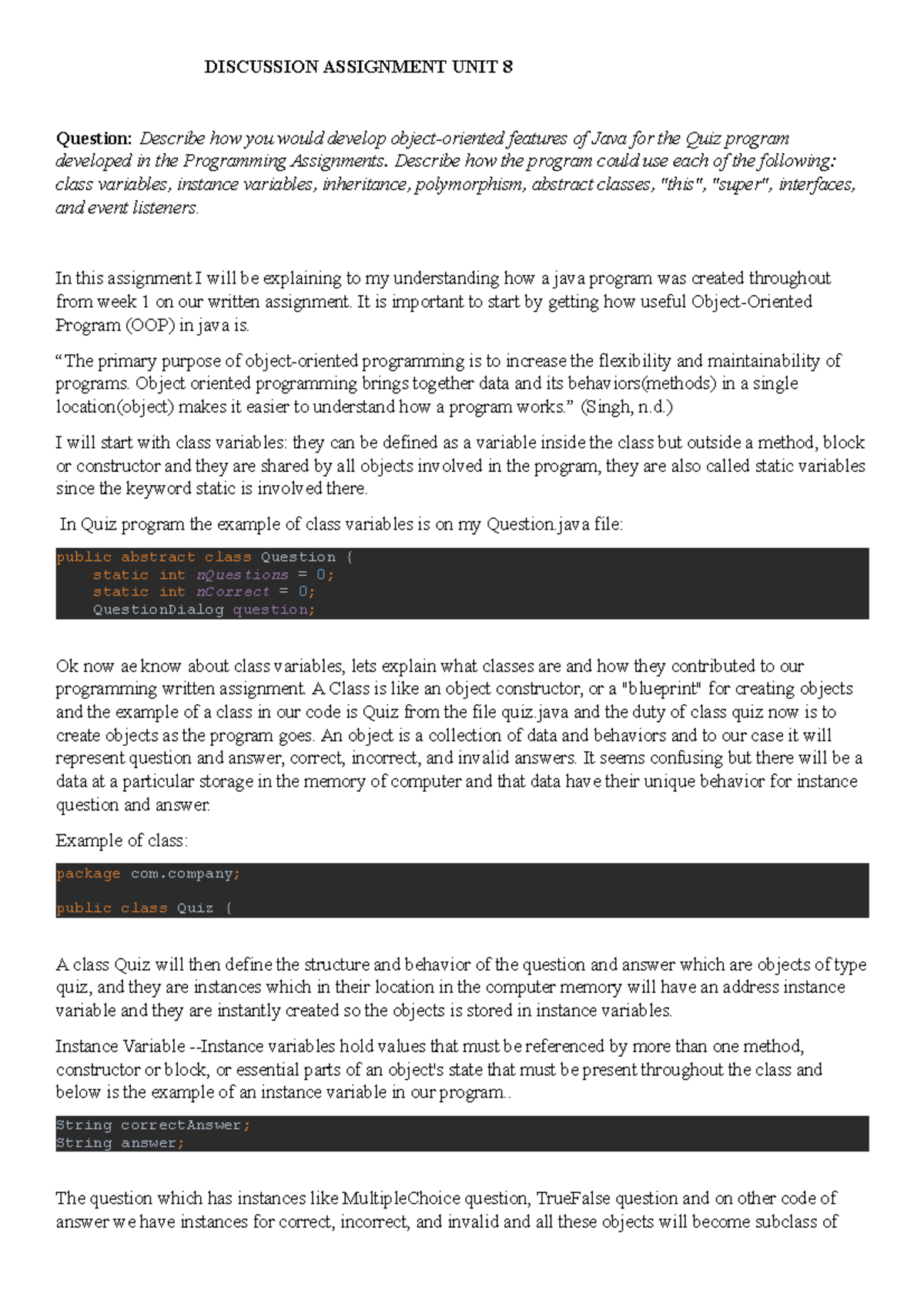 Discussion Assignment Unit 8 Discussion Assignment Unit 8 Question Describe How You Would