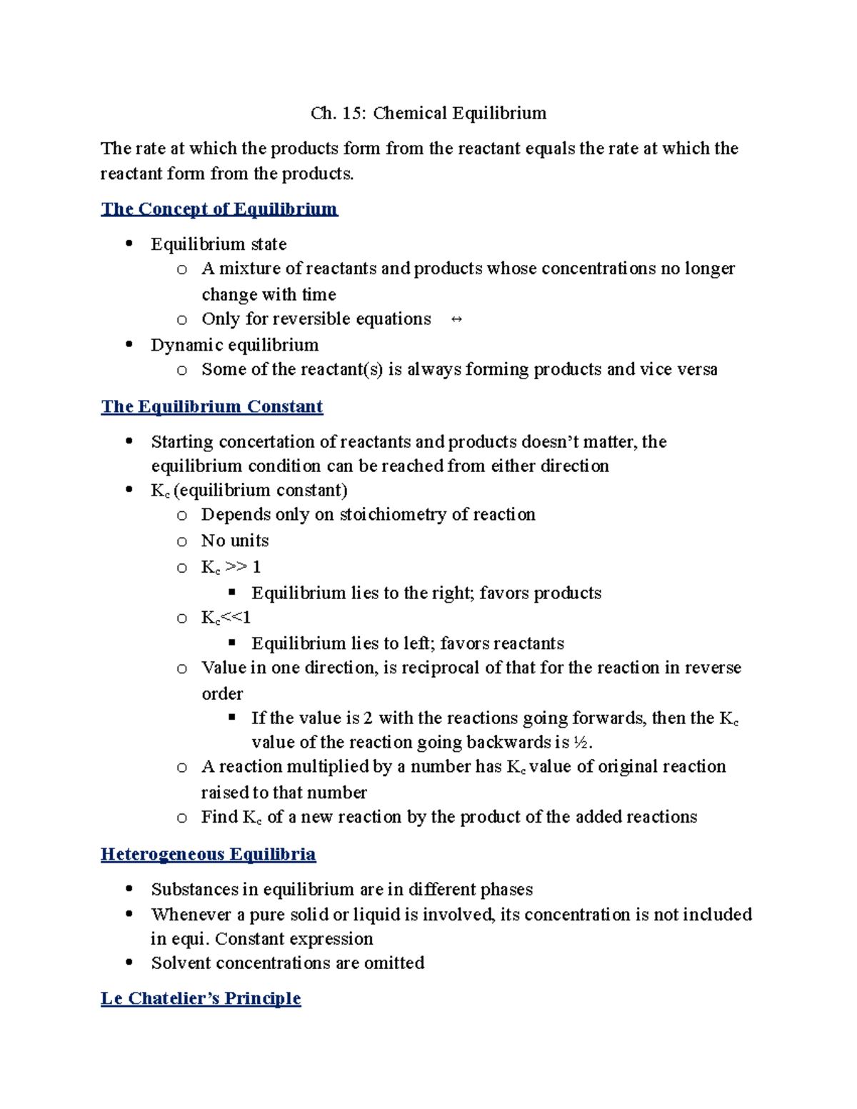 Chem 1412 Ch.15 notes - Summary Chemistry: The Central Science - Ch. 15 ...