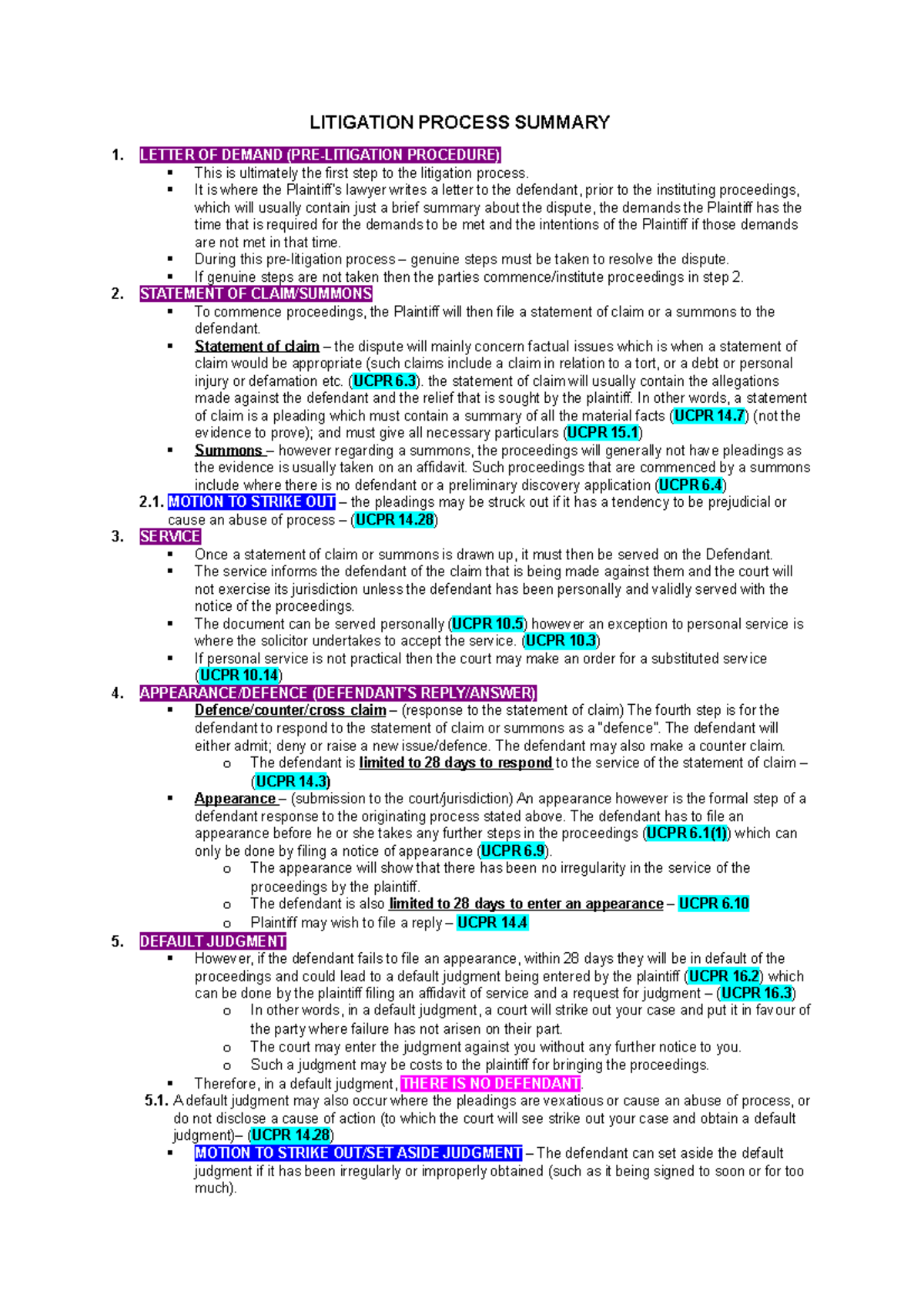 Litigation process summary - LITIGATION PROCESS SUMMARY 1. LETTER OF ...