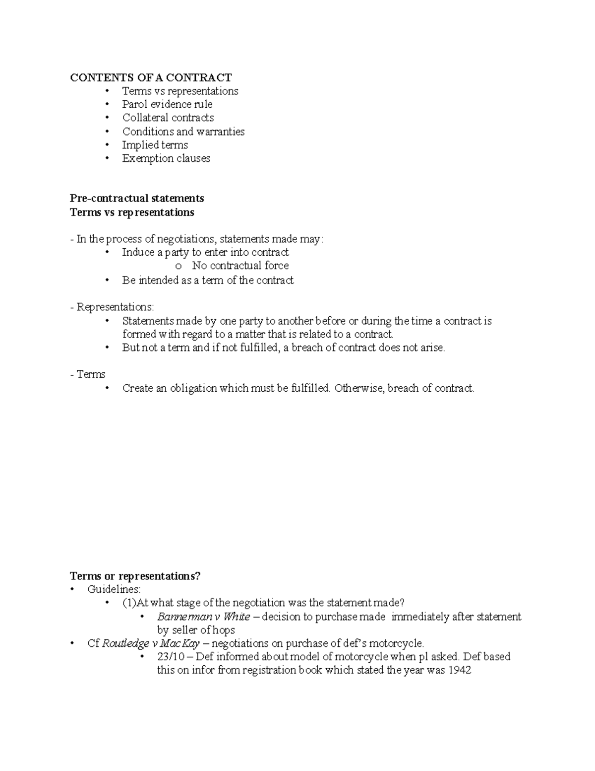 Contents OF A Contract - Lecture - CONTENTS OF A CONTRACT Terms vs ...