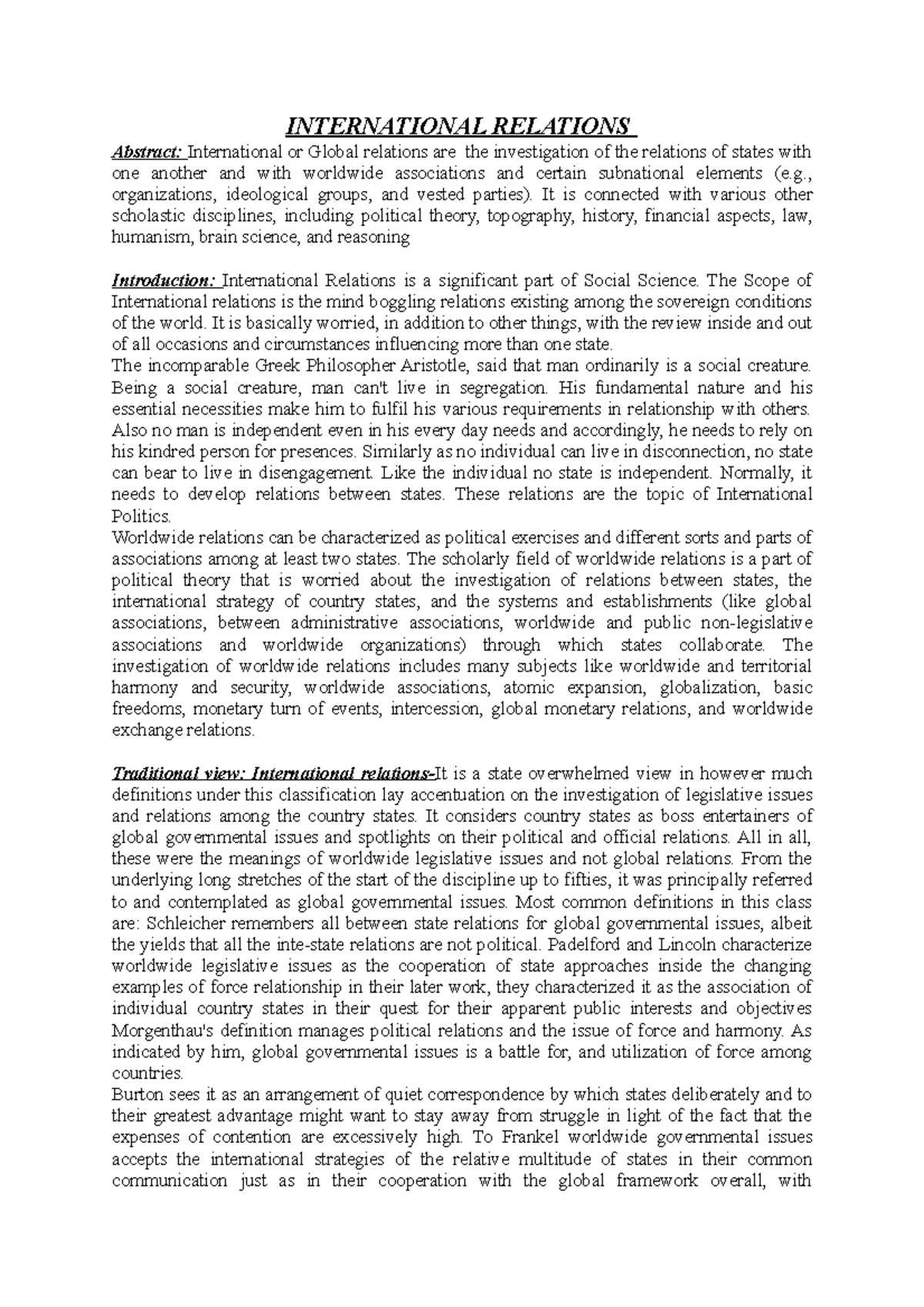 International relations - INTERNATIONAL RELATIONS Abstract ...