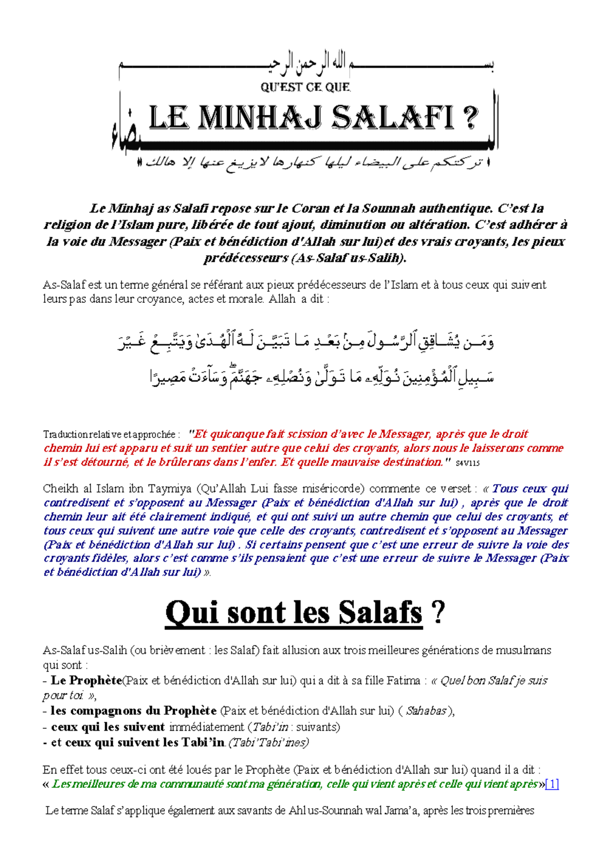 As Salafiya pdf 2 - Le Minhaj as Salafi repose sur le Coran et la ...