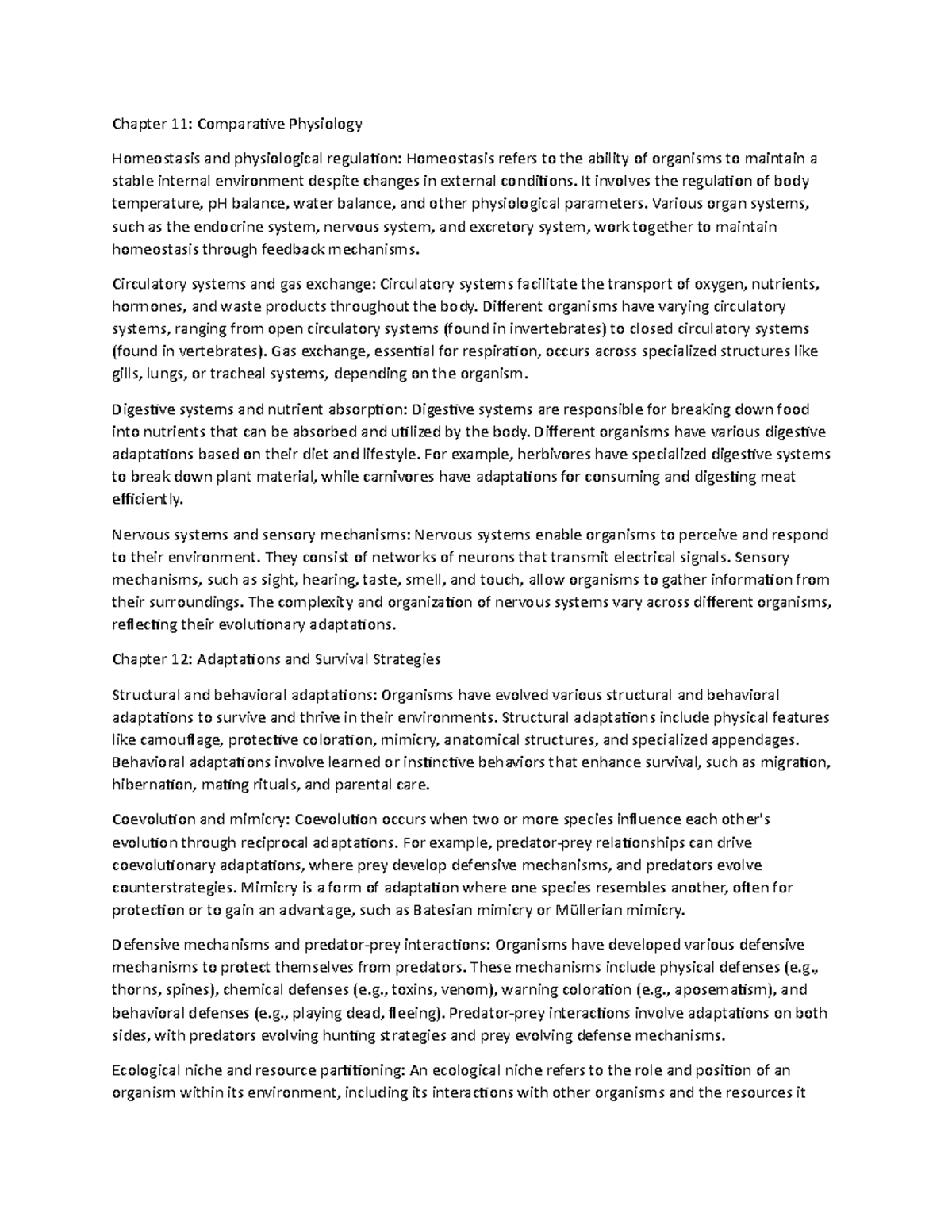 Chapter 11,12,13,14 Organismal - Chapter 11: Comparative Physiology ...