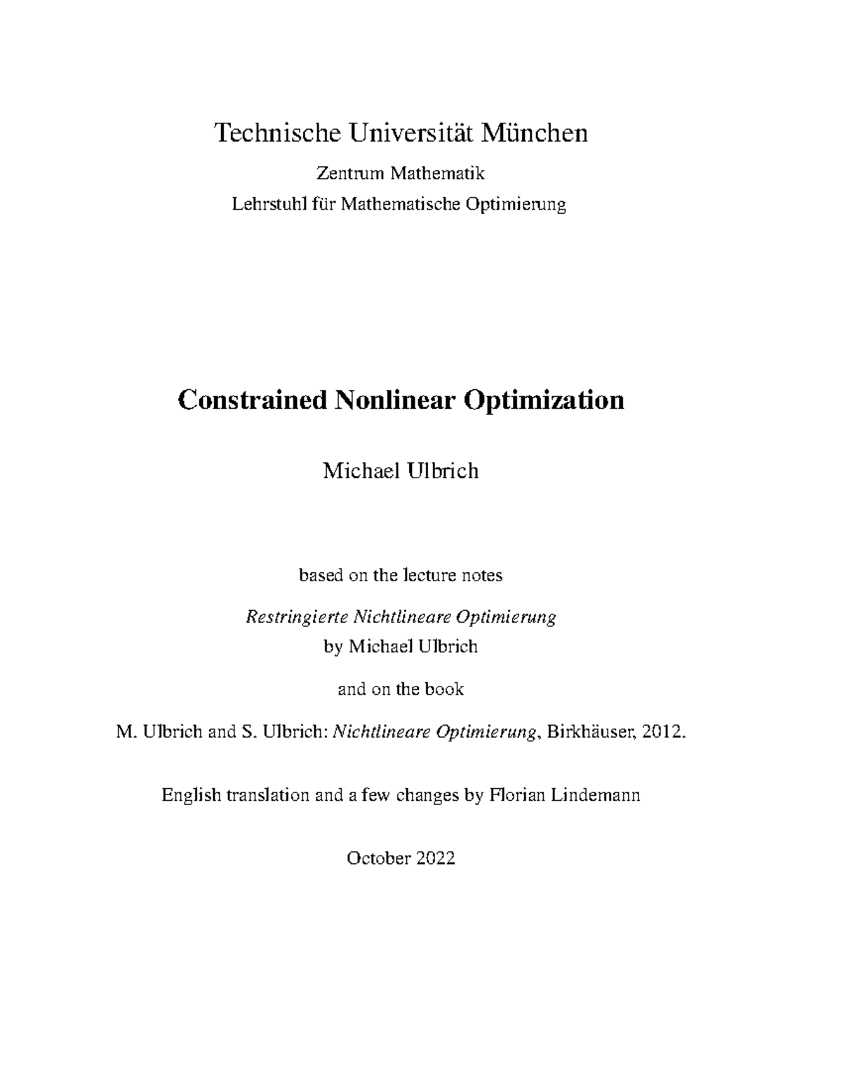 Constrained Nonlinear Optimization Ulbrich-NLOA2223 - Technische ...