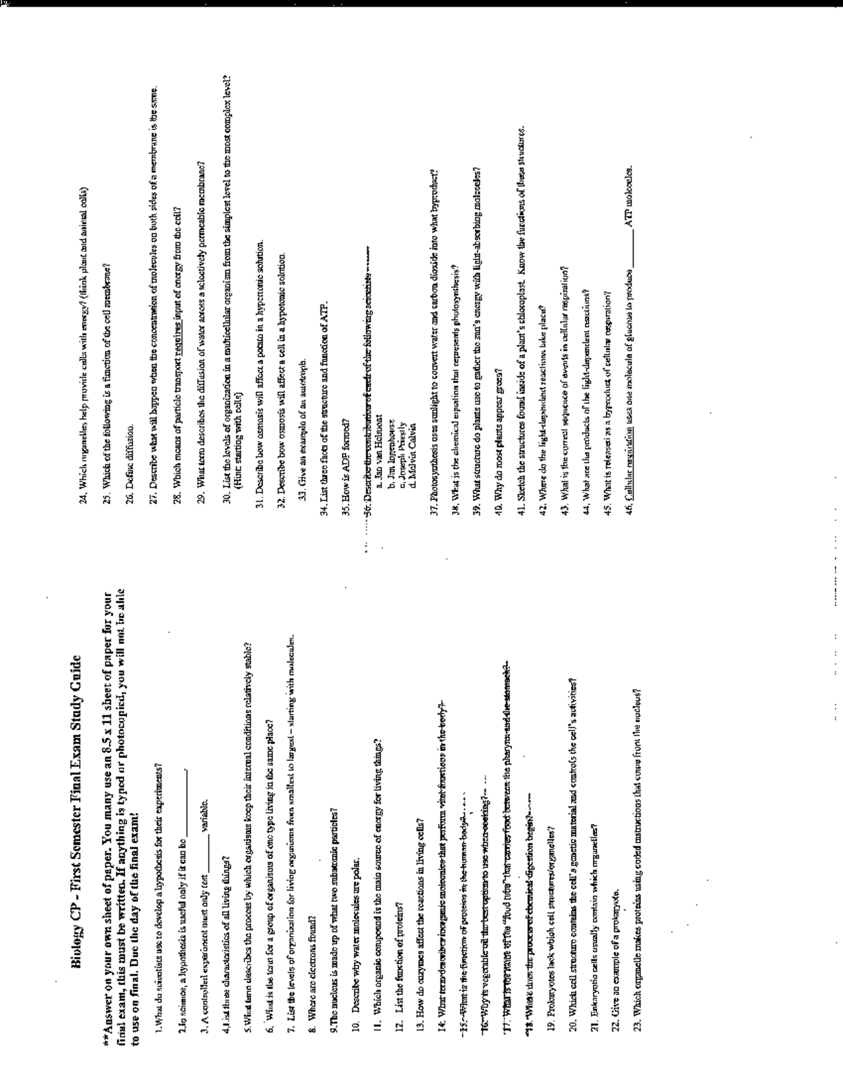 BIO CP SEM 1 Final Review - Studocu