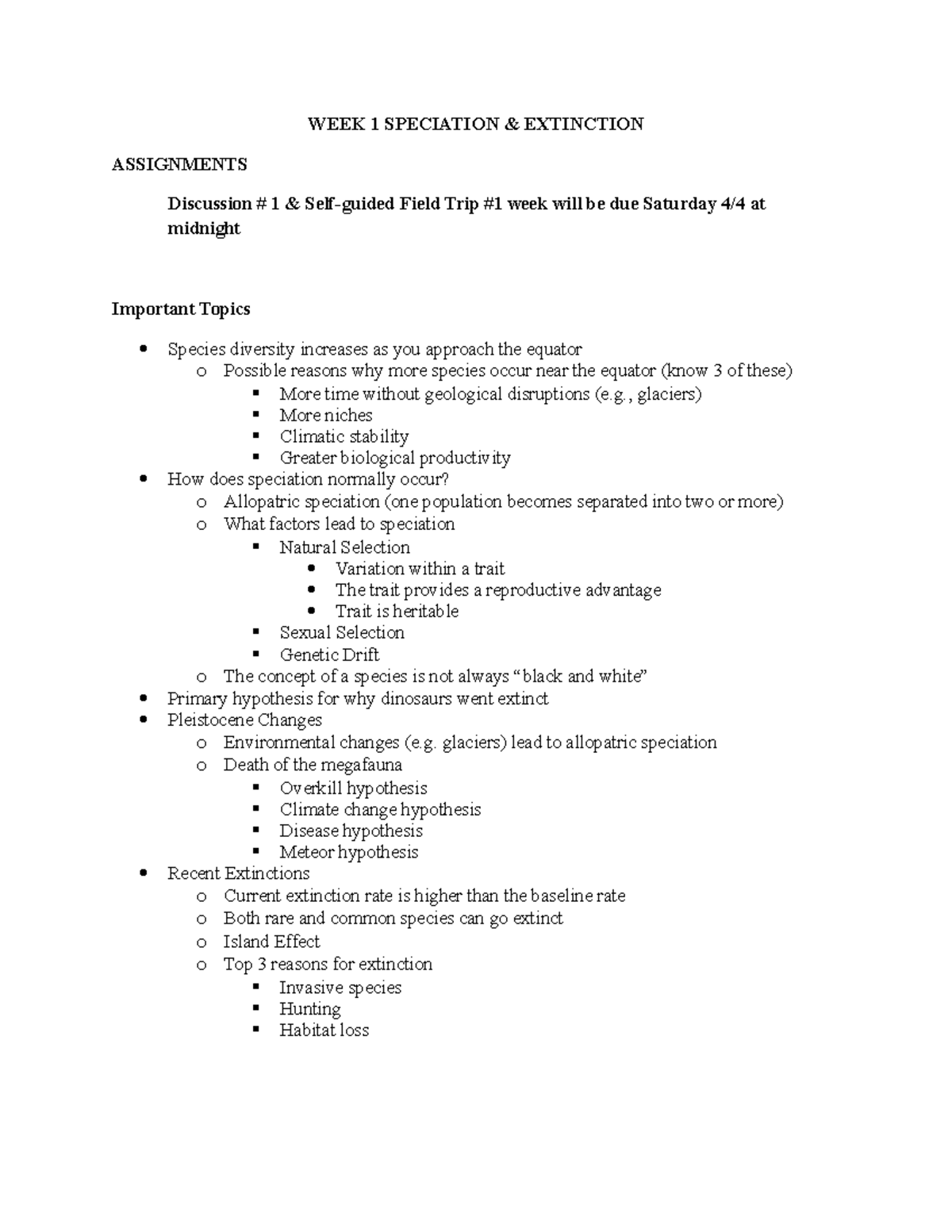 Week 1 Summary - Week 1 of information summarized in bullet points ...
