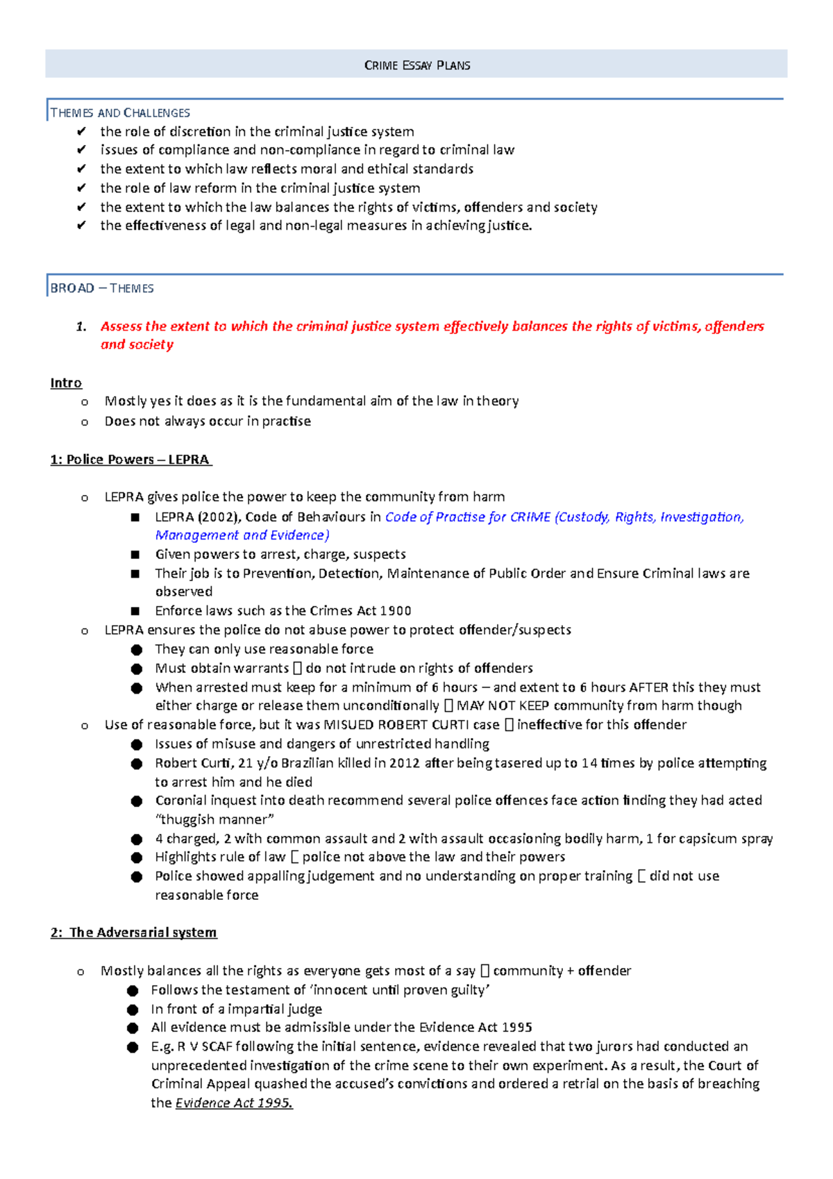 Crime - Essay Plan (Neilab Osman) - CRIME ESSAY PLANS THEMES AND ...