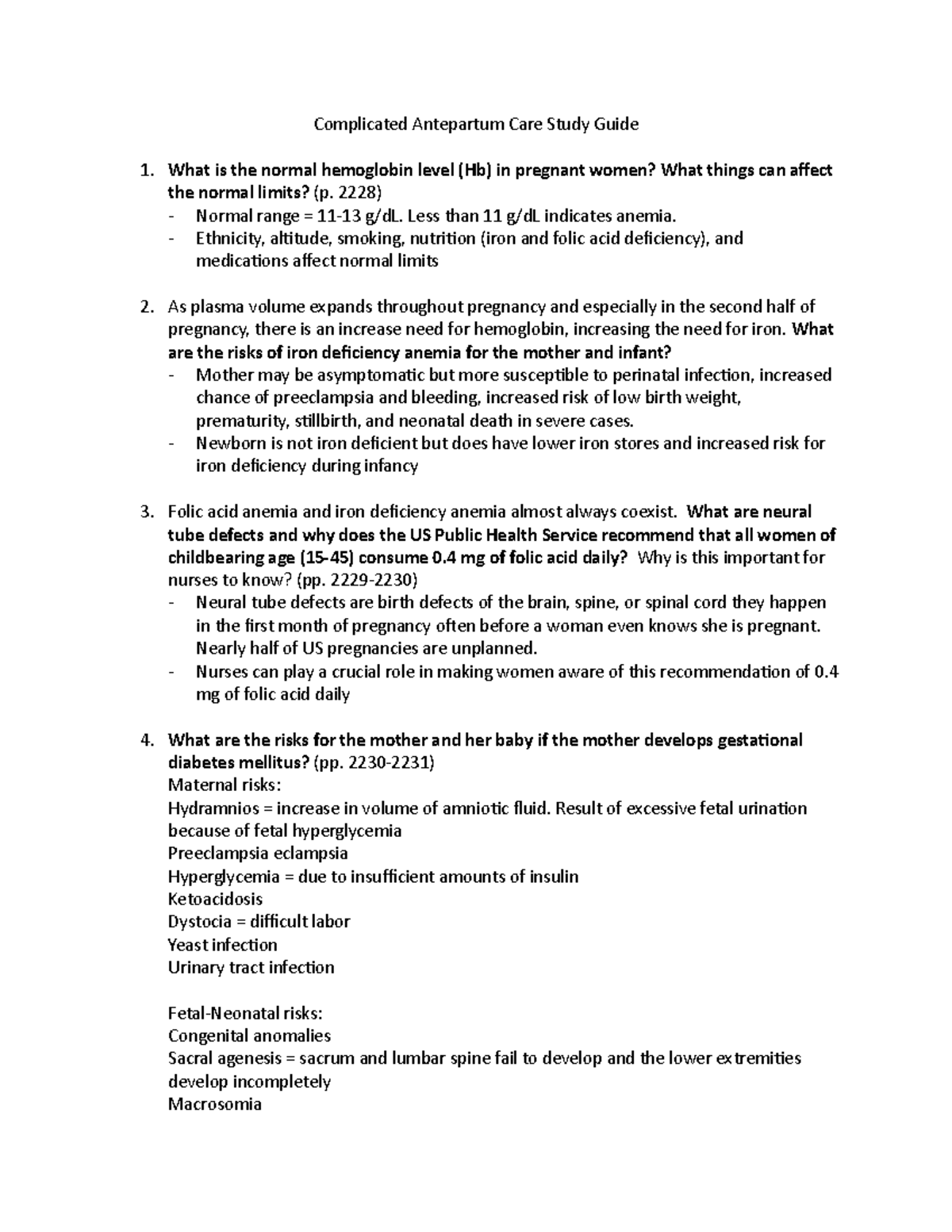 2. Complicated Antepartum Care Study Guide - Complicated Antepartum ...