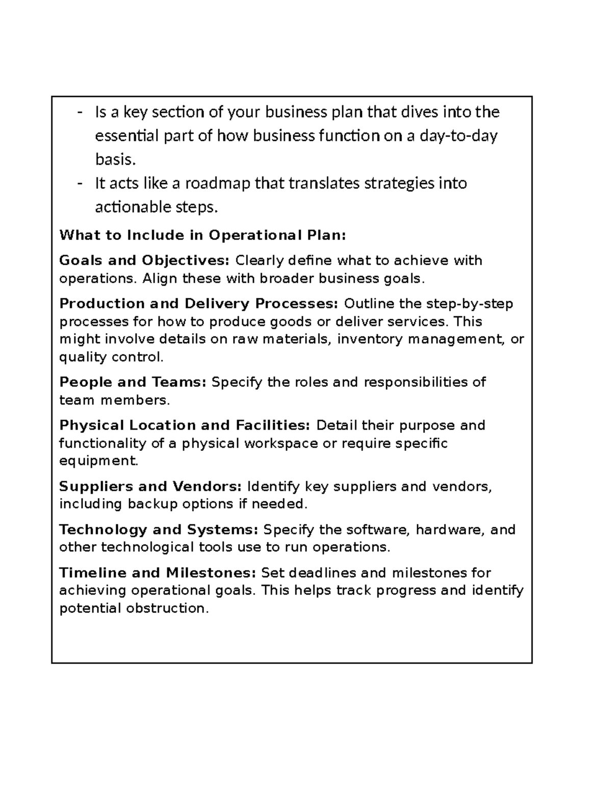 BE 7 Operational PLAN - Is a key section of your business plan that ...