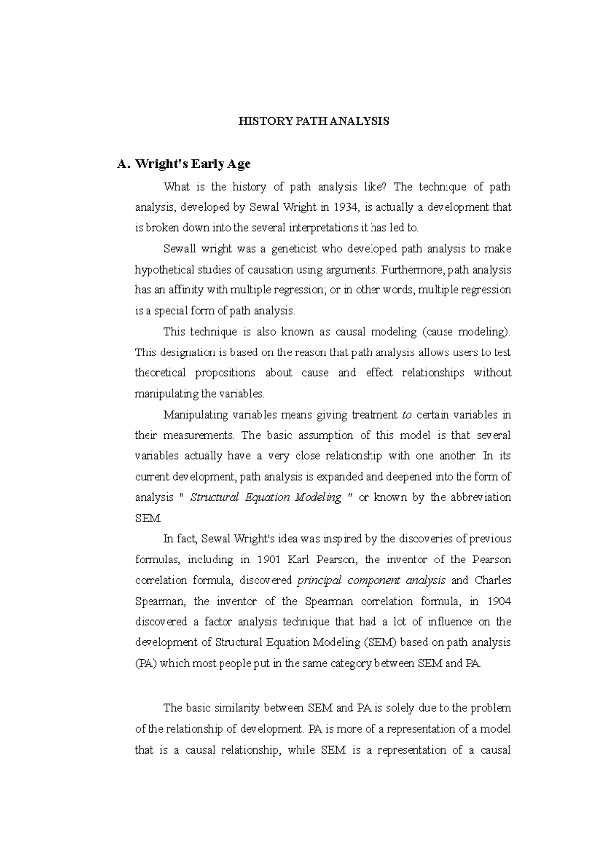 History Path Analysis - HISTORY PATH ANALYSIS A. Wright's Early Age ...