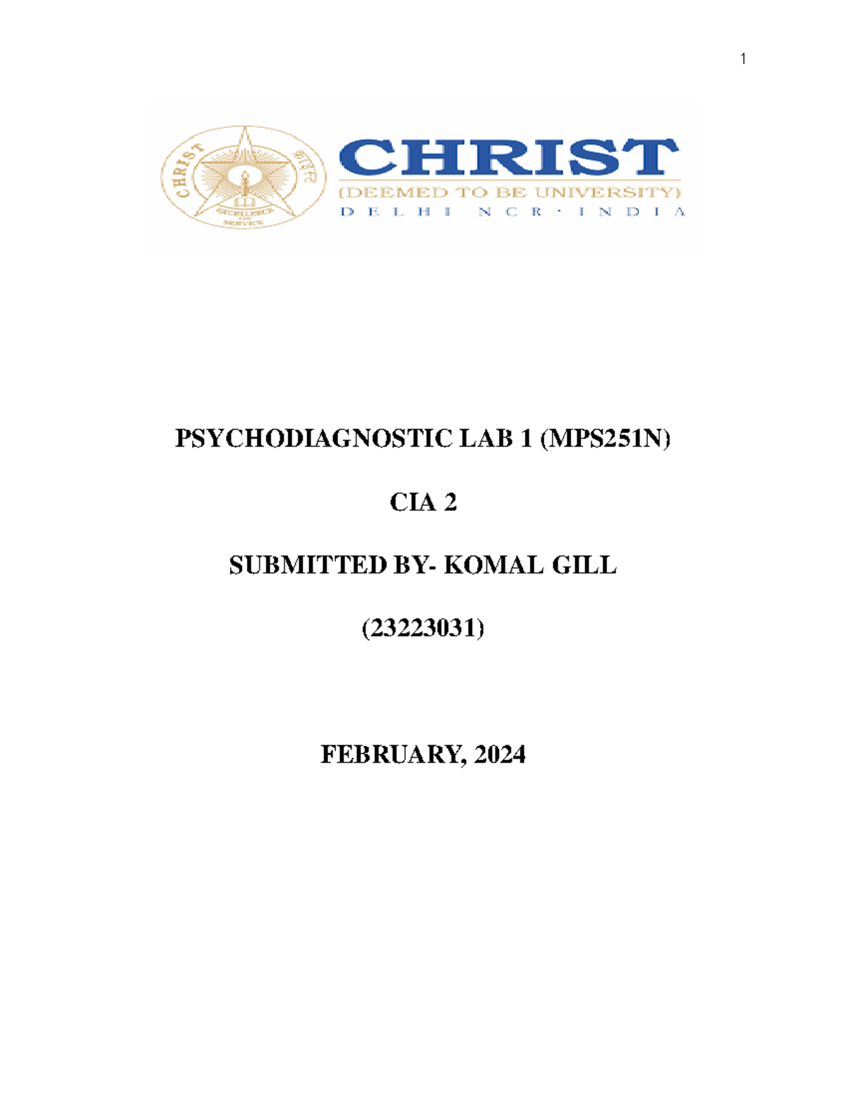 RSPM-2 - SPM - PSYCHODIAGNOSTIC LAB 1 (MPS251N) CIA 2 SUBMITTED BY ...