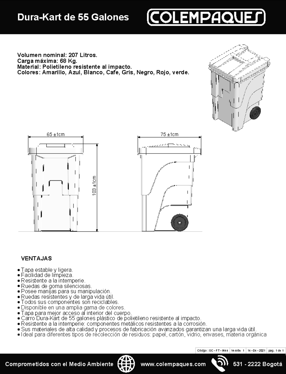 Ficha tecnica DK 55gal - hoja de seguridad producto dk55 - 103 ±1cm 65 ...