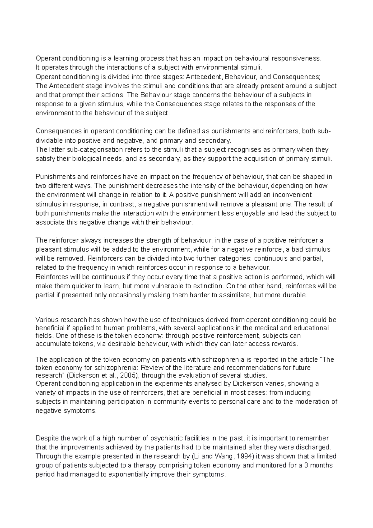 Psy1A essay 68% - Operant conditioning is a learning process that has ...
