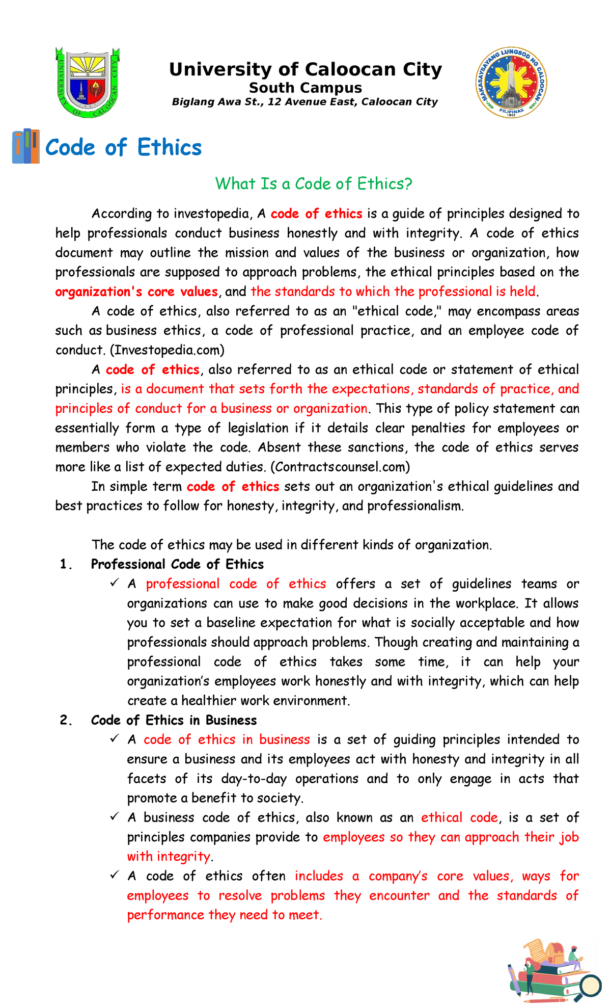 Raymundo, Michael H. - BSA-2C (Code of Ethics) - University of Caloocan ...