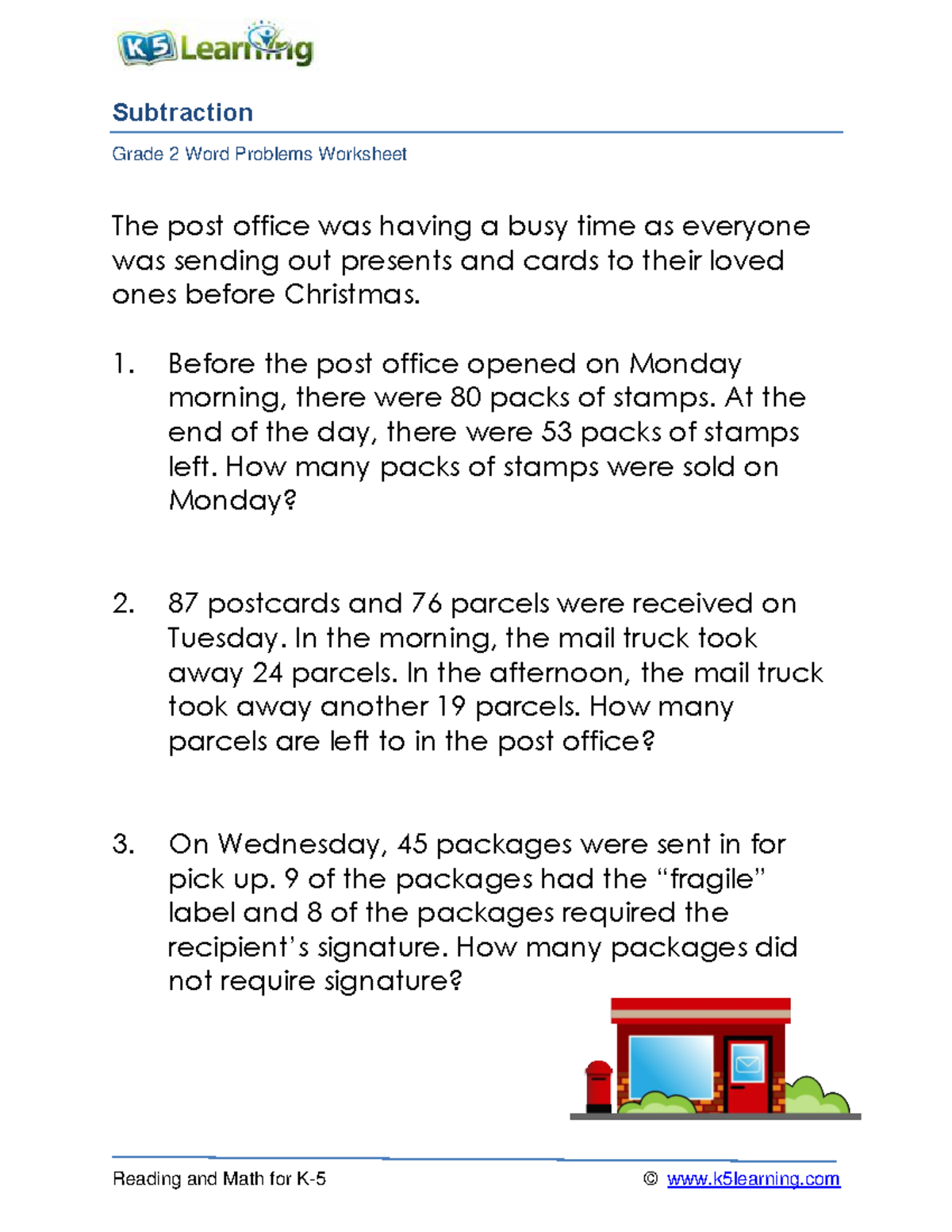 Grade 2 word problems subtraction a - Reading and Math for K-5 ...