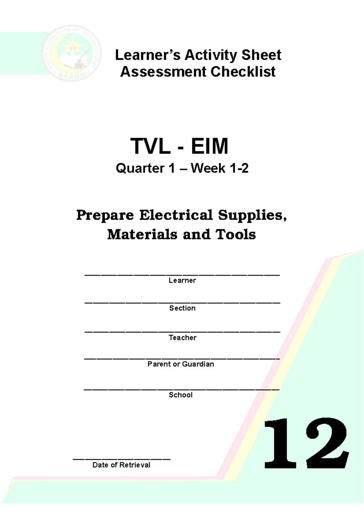 ELECTRICAL INSTALLATION AND MAINTENANCE MOdule G12 - Electrical ...