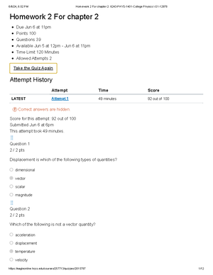 Chapter one quiz - Chapter 1 Quiz Question 1 5 / 5 pts One year is ...