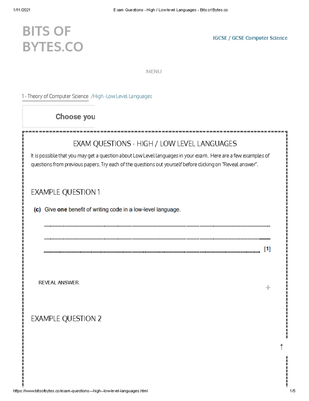 Exam Questions - High Low level Languages - Bits of Bytes - - Studocu
