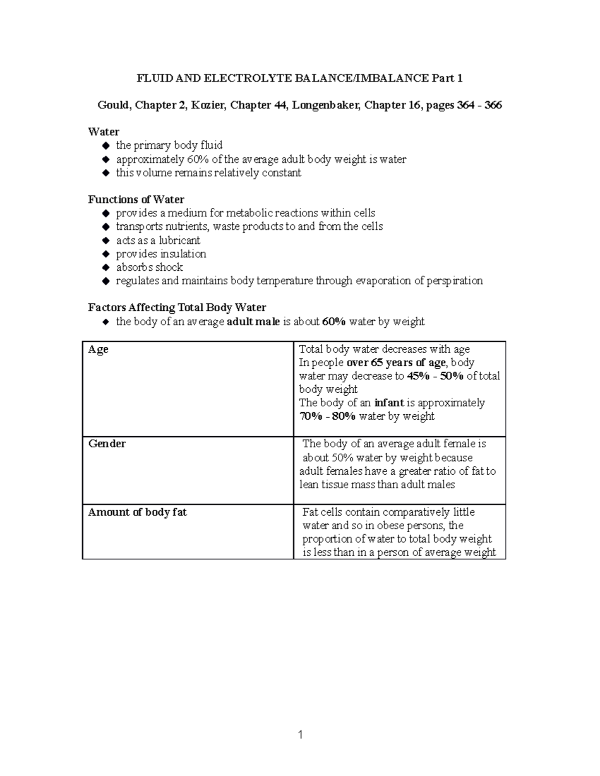 PATH 122 Fluid AND Electrolyte Balance Part 1 - FLUID AND ELECTROLYTE ...