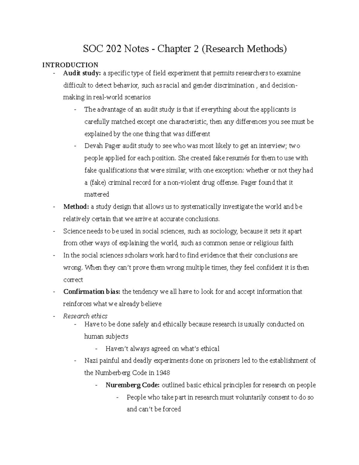 SOC 202 Notes - Chapter 2 (Research Methods) - SOC 202 Notes - Chapter ...