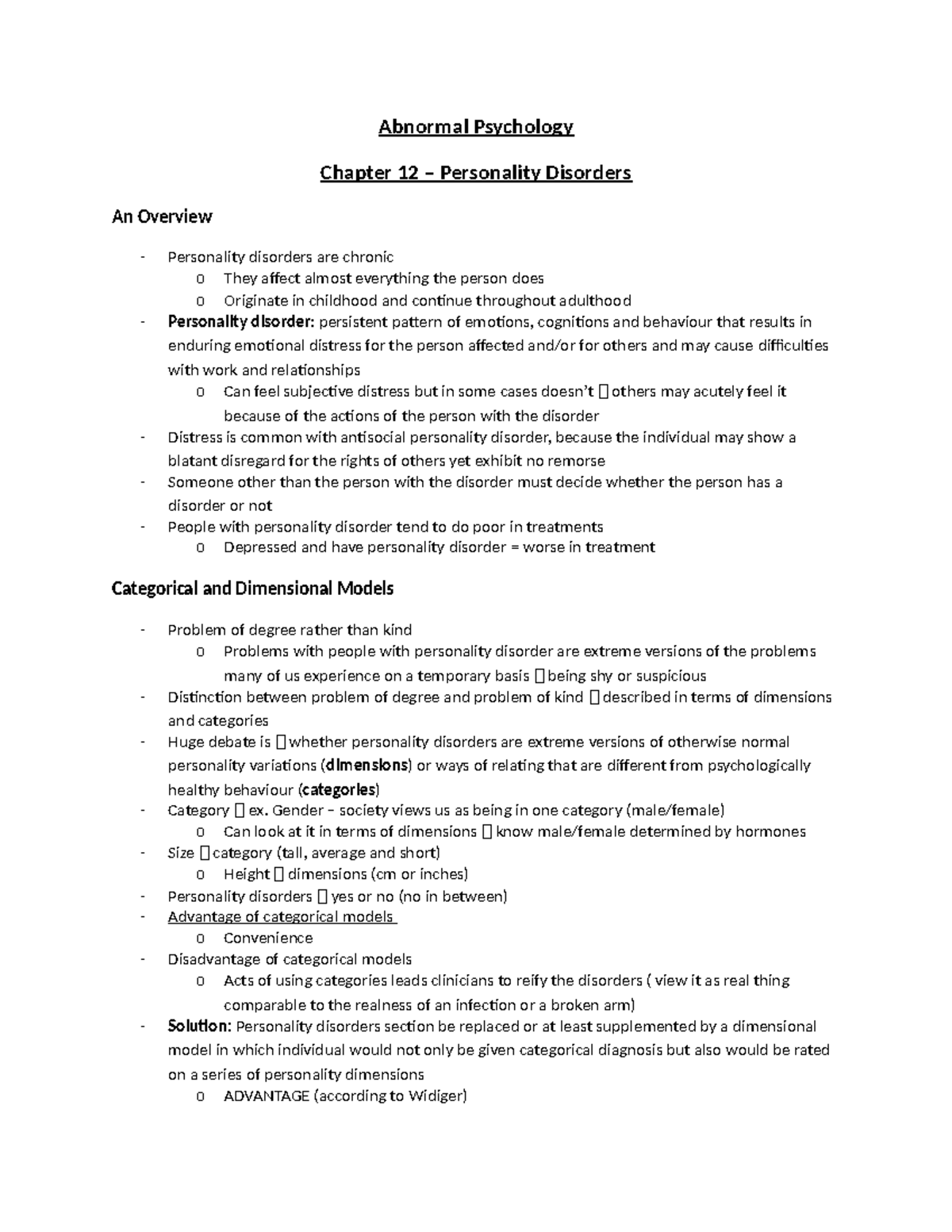 Abnormal Psychology Chapter 12 - Personality Disorders Notes - Abnormal ...