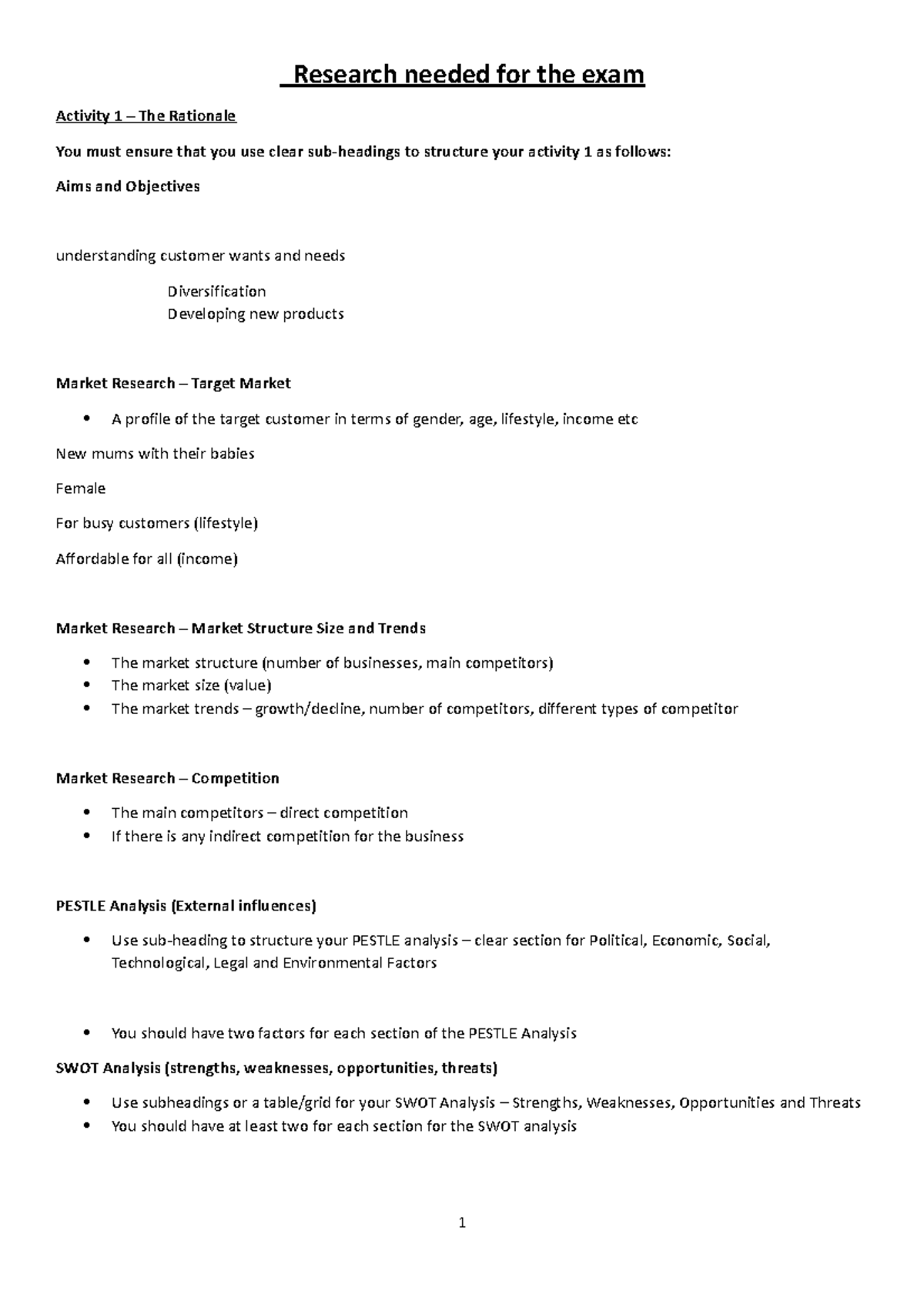 Notes structure. - EXAM - Research needed for the exam Activity 1 – The ...