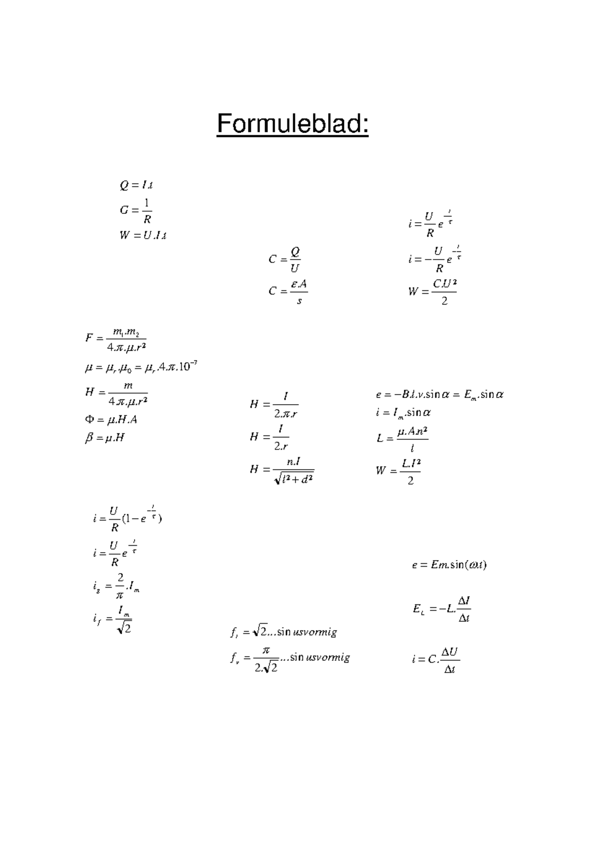 Formularium - Formules - Formuleblad: W UIt R G Q It .. 1 . = = = s A C ...