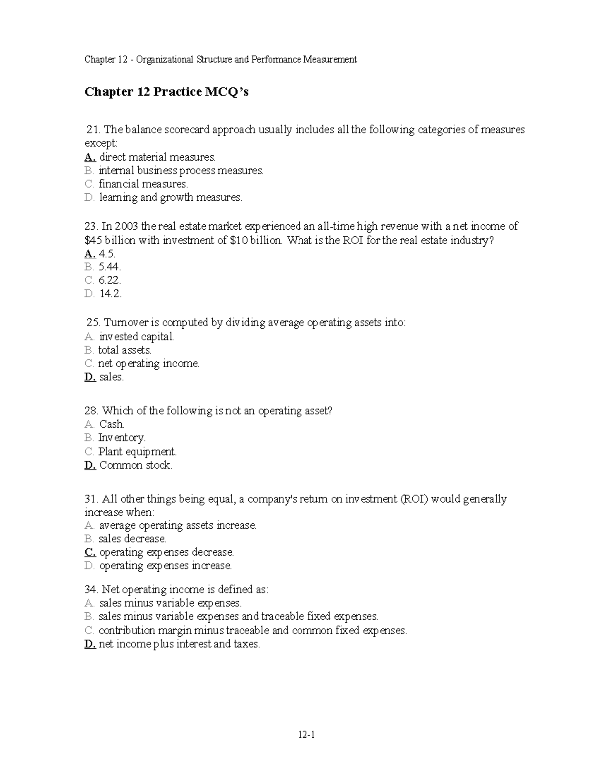 Ch 12-Practice MCQ's ACC - Chapter 12 Practice MCQ’s 21. The balance ...