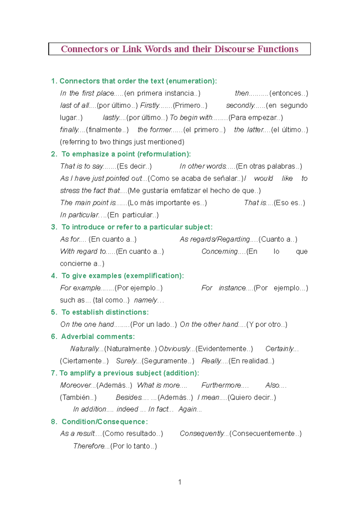 Connectors Linking words - Connectors or Link Words and their Discourse ...
