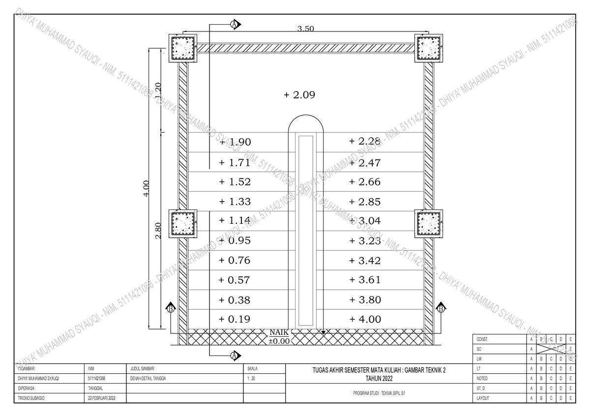 Denah Tangga - Autocad - NAIK ±0. 1 + 2. 2. 3. + 1. + 1. + 1. + 1. + 1 ...