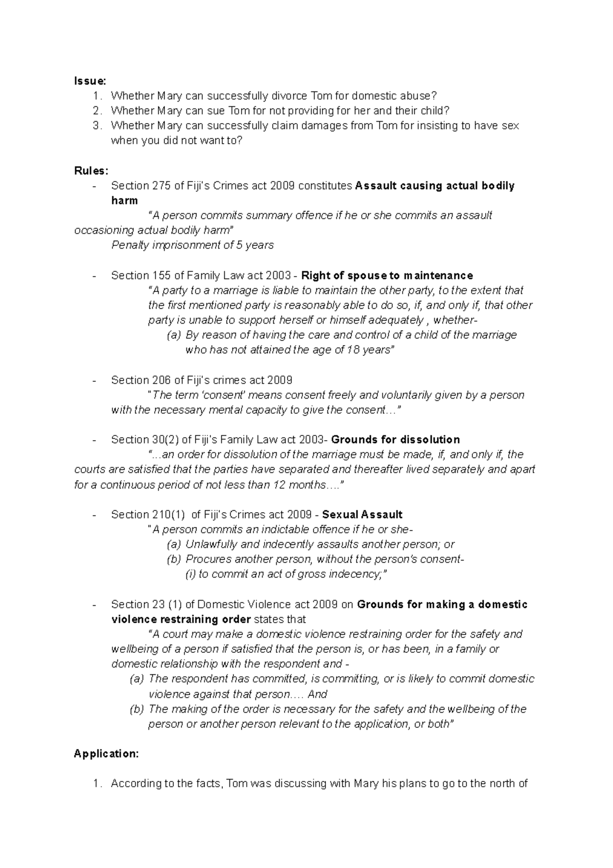 Family law Tutorial 4 - ujgi - Issue: 1. Whether Mary can successfully ...