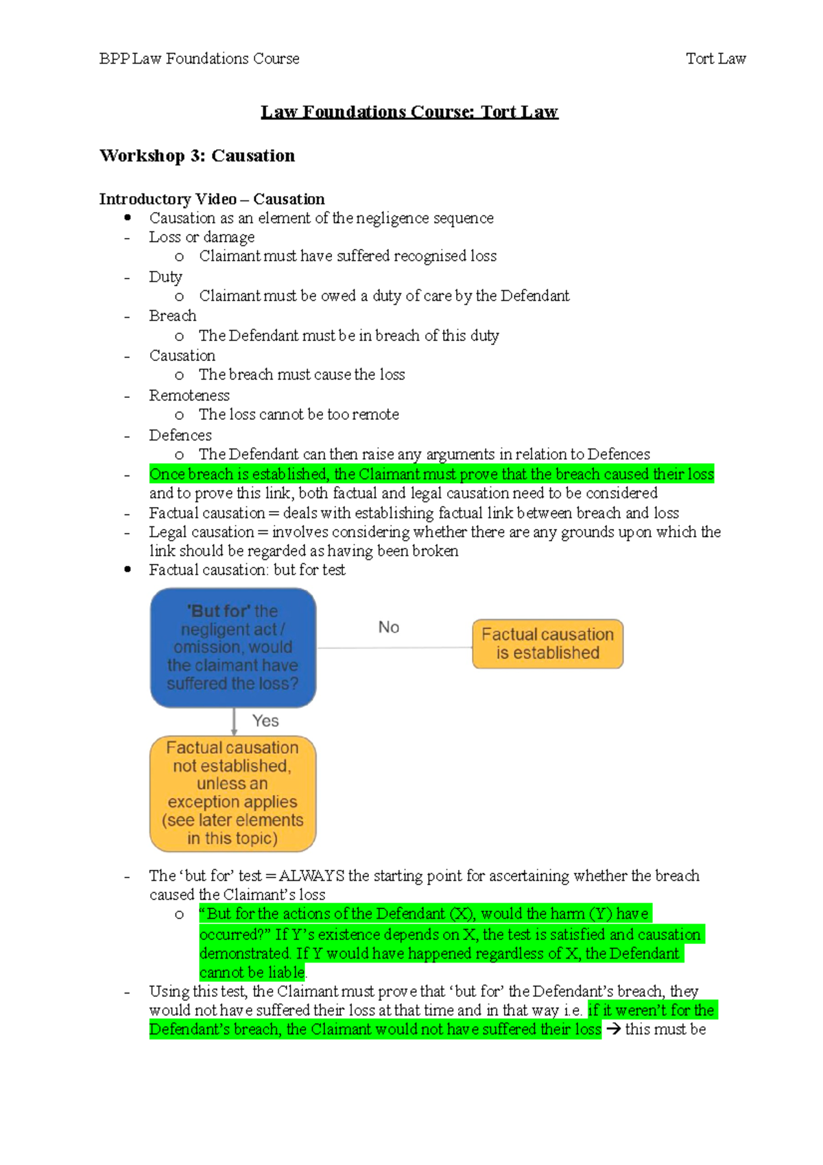 Tort Law Week 3 - Law Foundations Course: Tort Law Workshop 3 ...