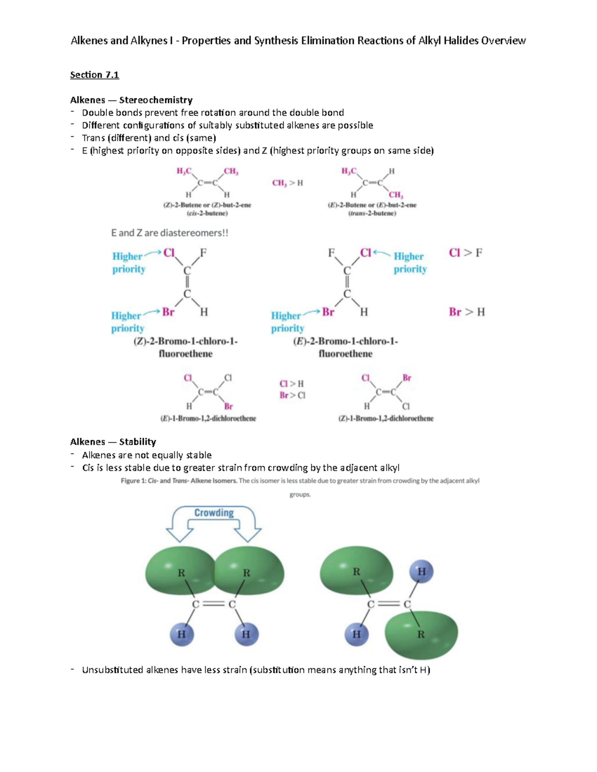 CHEM Module 7 - lecture notes - Secon 7. Alkenes 4 Stereochemistry ...