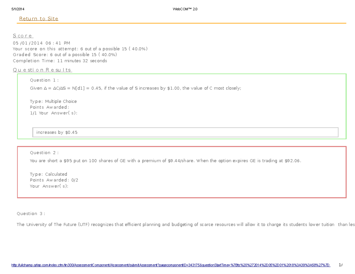 Homework Quiz Week 13 Attempt 1 - 5/1/2014 WebCOM™ 2. - Studocu