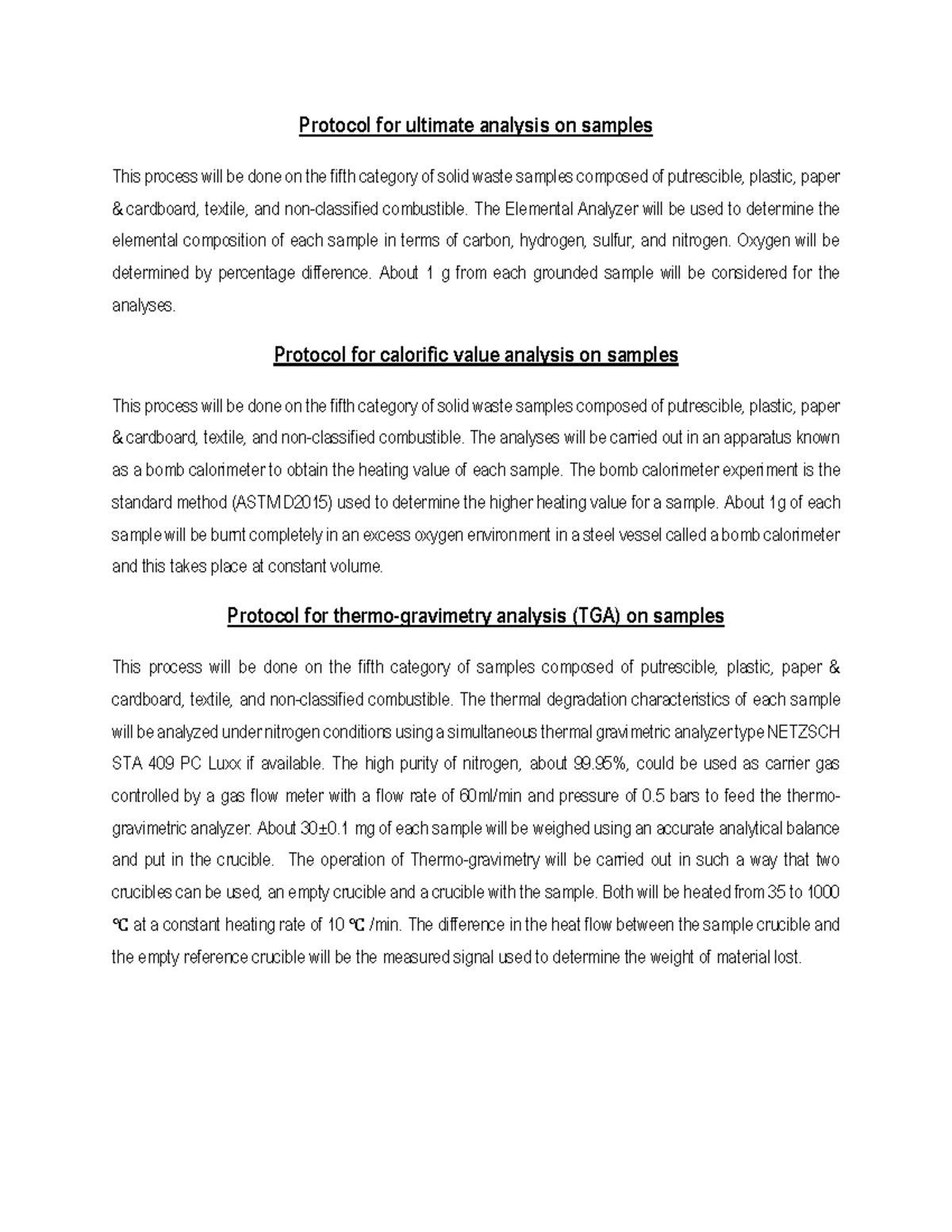 Protocol - Sample analysis - Protocol for ultimate analysis on samples ...