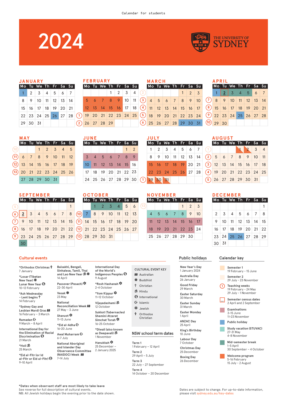 Student-wall-calendar - Calendar for students 2024 Dates are subject to ...