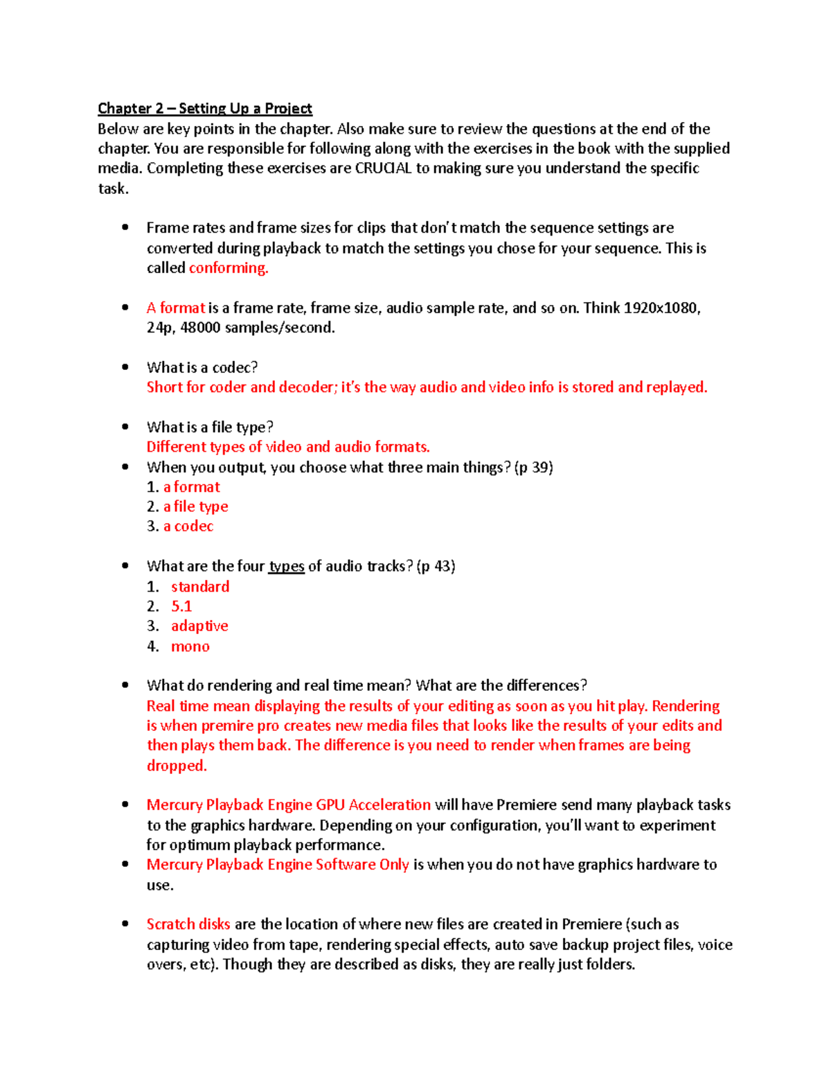Bishop- MDIA 2800 - Chapter 2 - Worksheet - Chapter 2 – Setting Up a Project Below are key ...