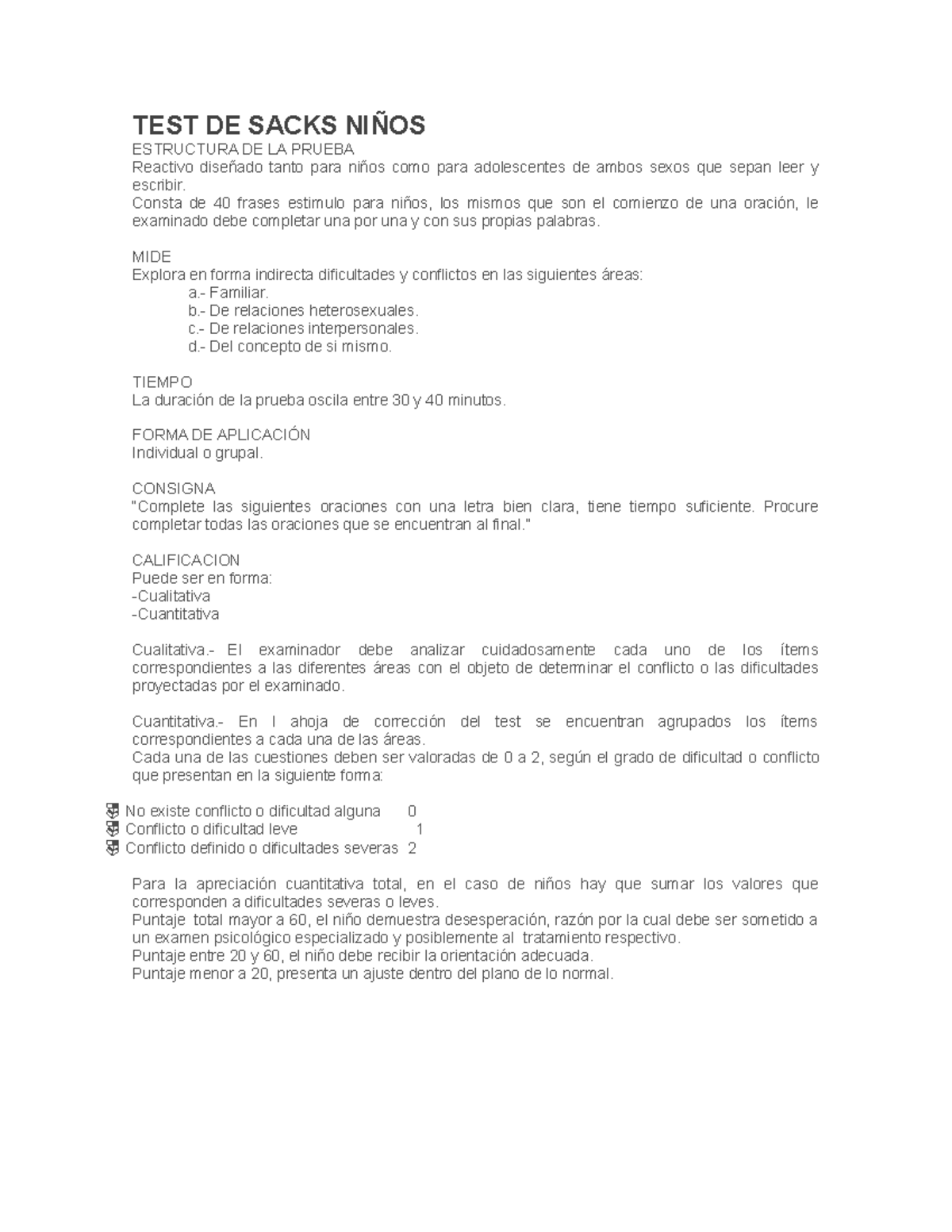 TEST DE Sacks Niños - psicologia - TEST DE SACKS NIÑOS ESTRUCTURA DE LA ...