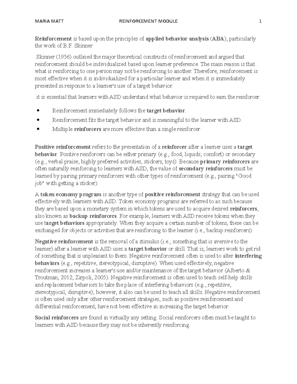 Reinforcement Notes - This is part 1 of a 3 part assignment module. It ...