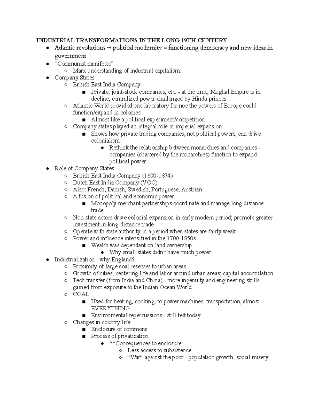 Lecture Notes Industrial Transformations in the Long 19th Century ...
