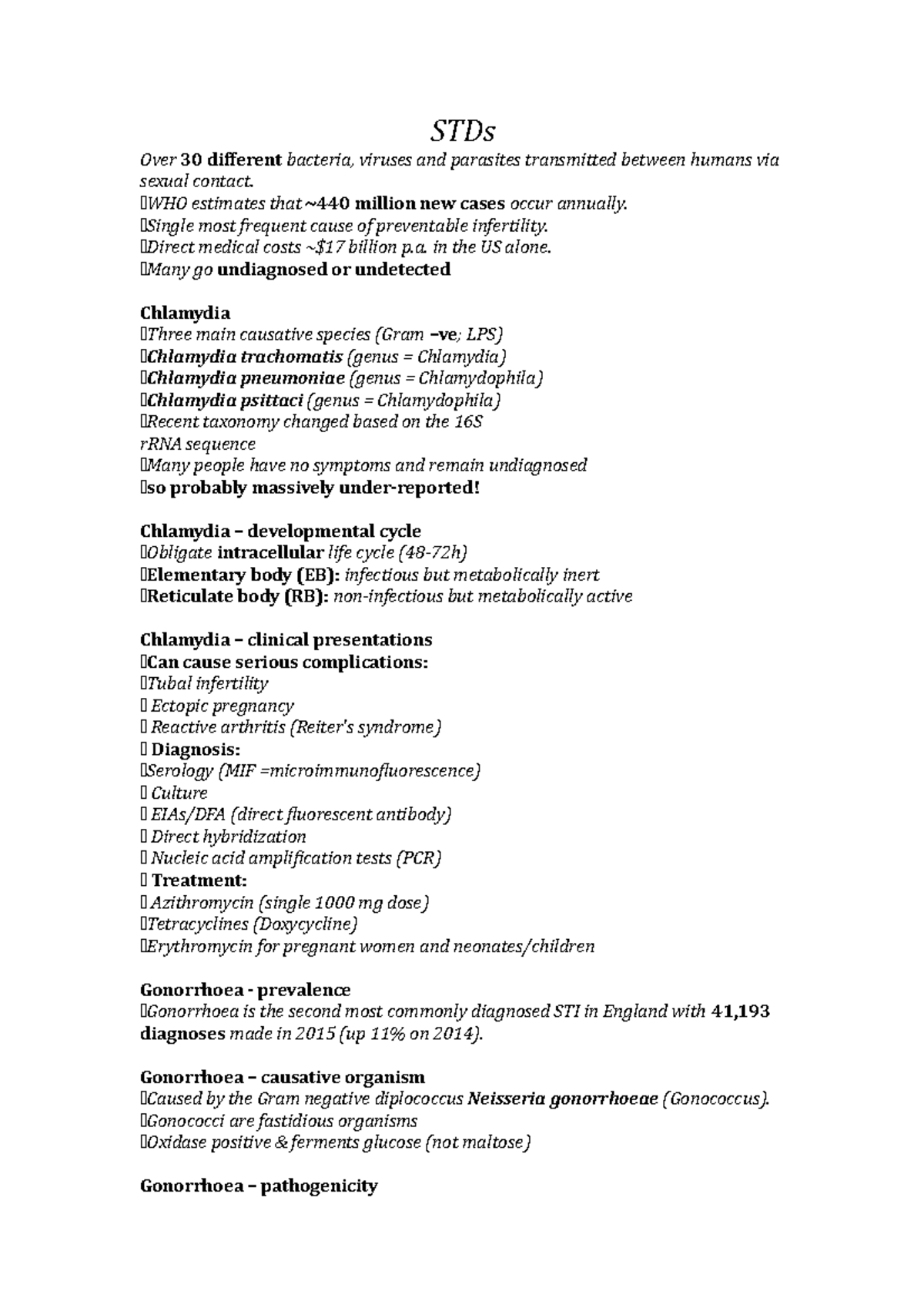 STDs - Lecture notes Semester 1 of 2nd year - STDs Over 30 different ...