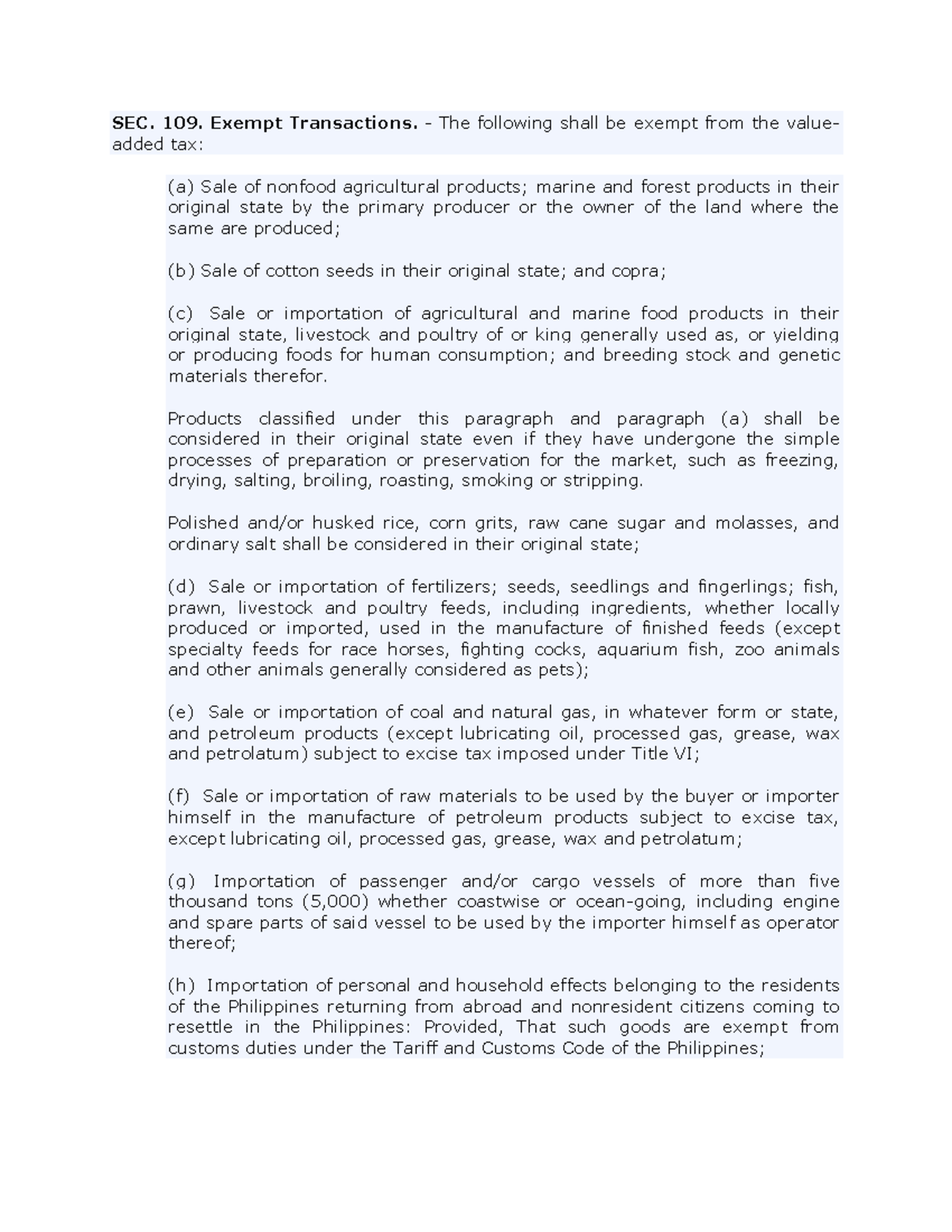 Tax-code-section-109 compress - SEC. 109. Exempt Transactions. - The ...