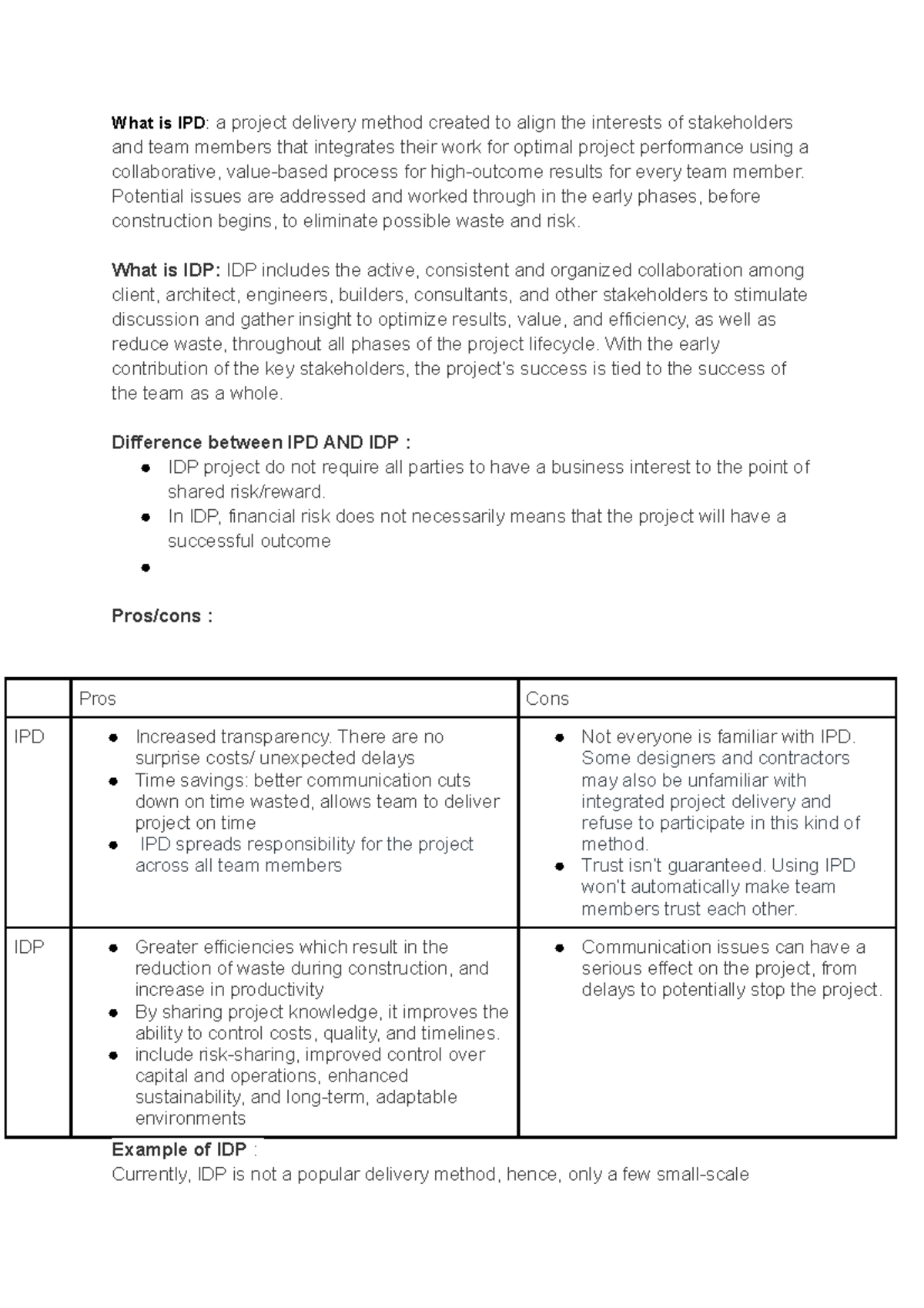 IPD and IDP discussion assignment - What is IPD: a project delivery ...