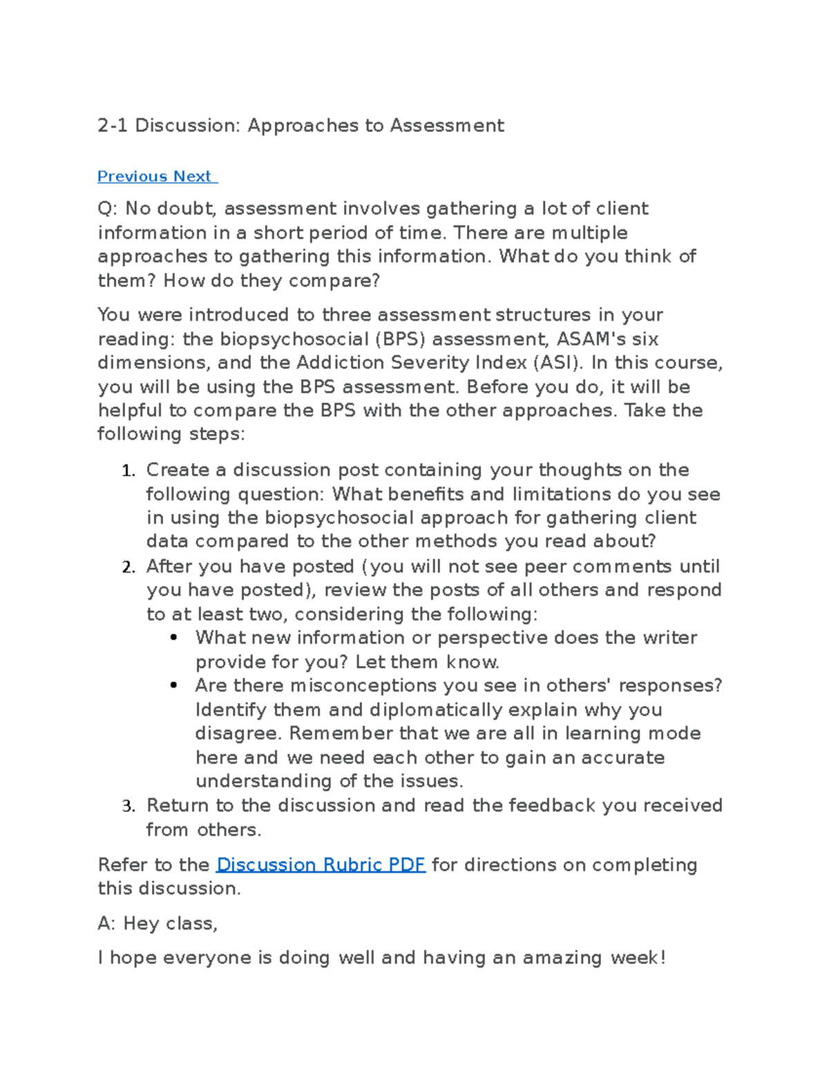 Week 2 Discussion Substance Use From Screening - Discussion: Approaches ...