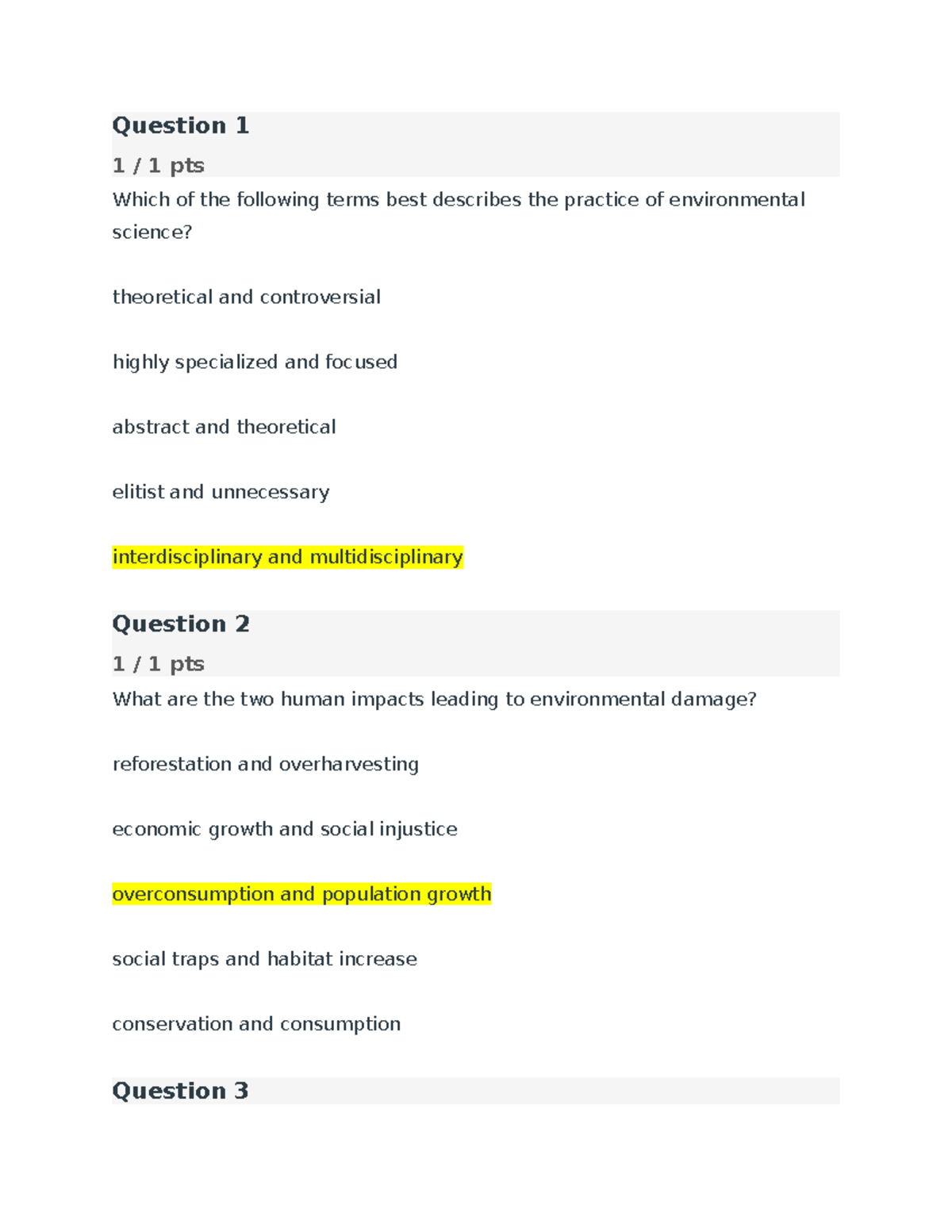 Quiz 1 - Quiz number 1 in environmental science with Mary Olaveson ...