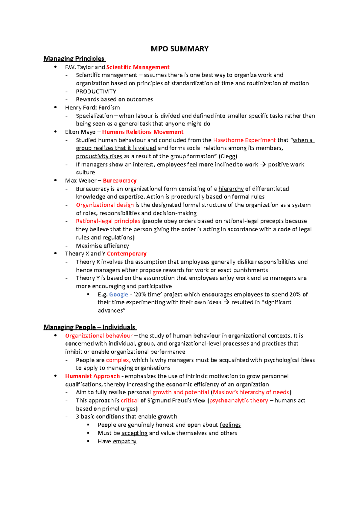 MPO Summary - MPO SUMMARY Managing Principles F. Taylor and Scientific ...